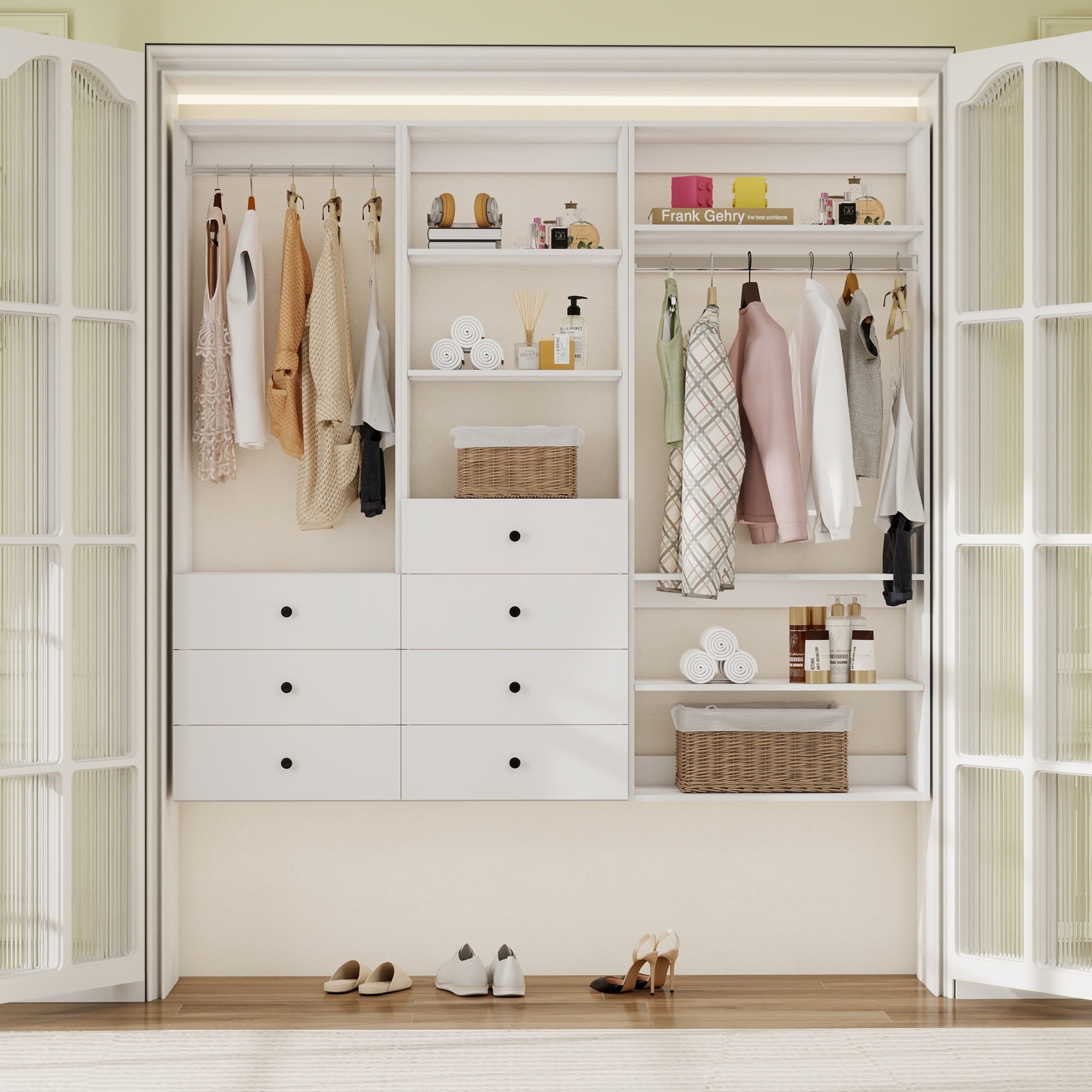 Sophshelter Modular Closet Organizer System with 2 Hanging Rods, Modern ...