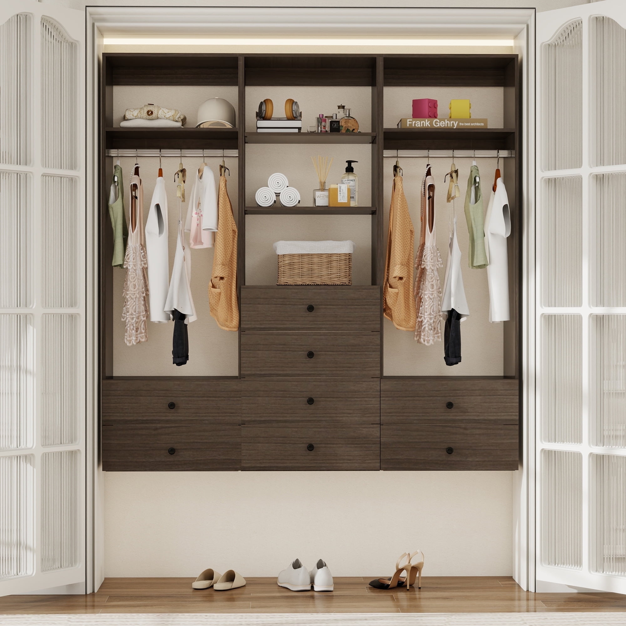 Sophshelter Modular Closet Organizer System with 2 Hanging Rods, Modern ...