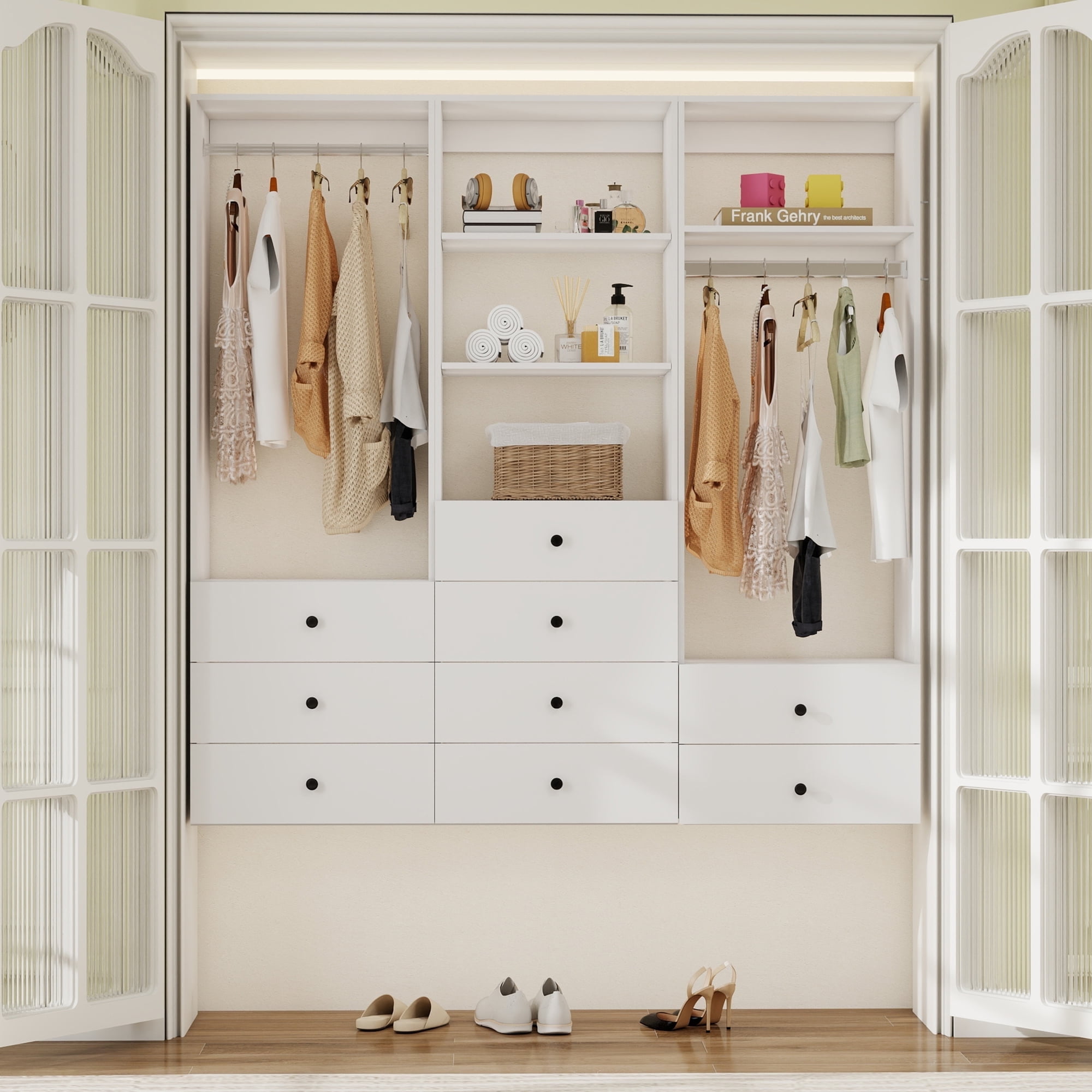 Sophshelter Modular Closet Organizer System with 2 Hanging Rods, Modern ...