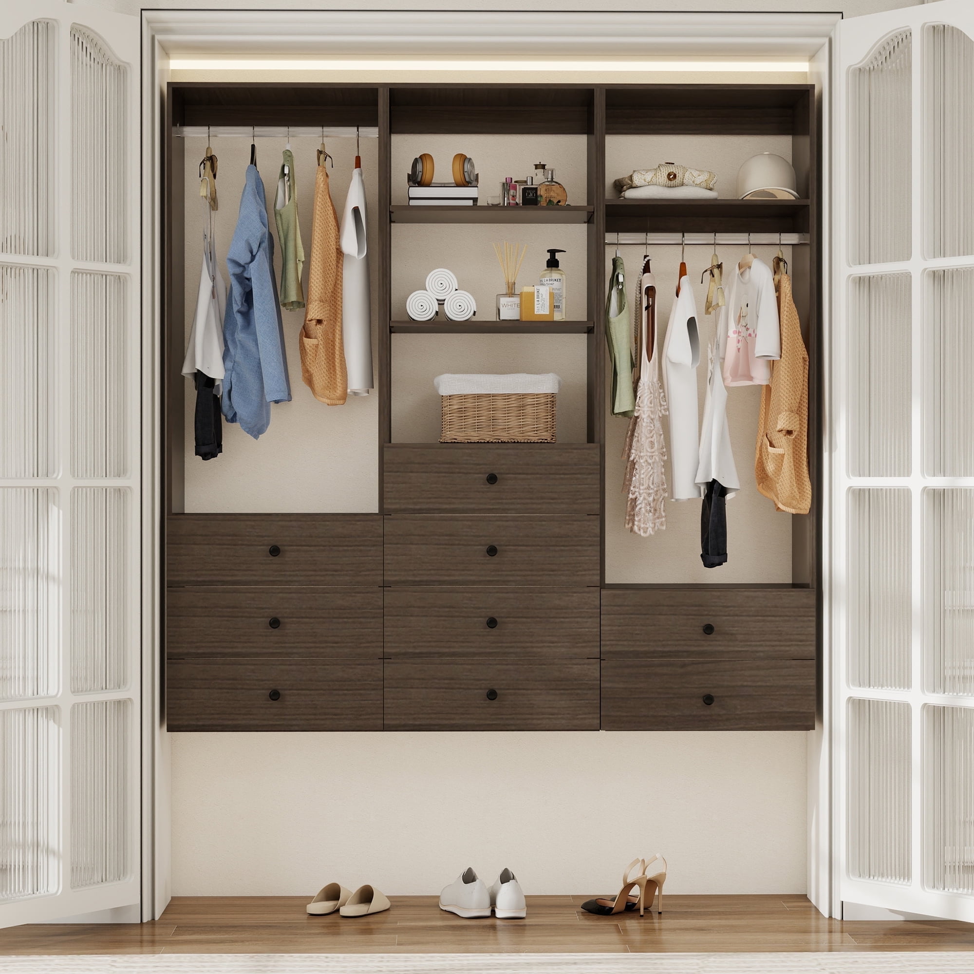 Sophshelter Modular Closet Organizer System with 2 Hanging Rods, Modern ...