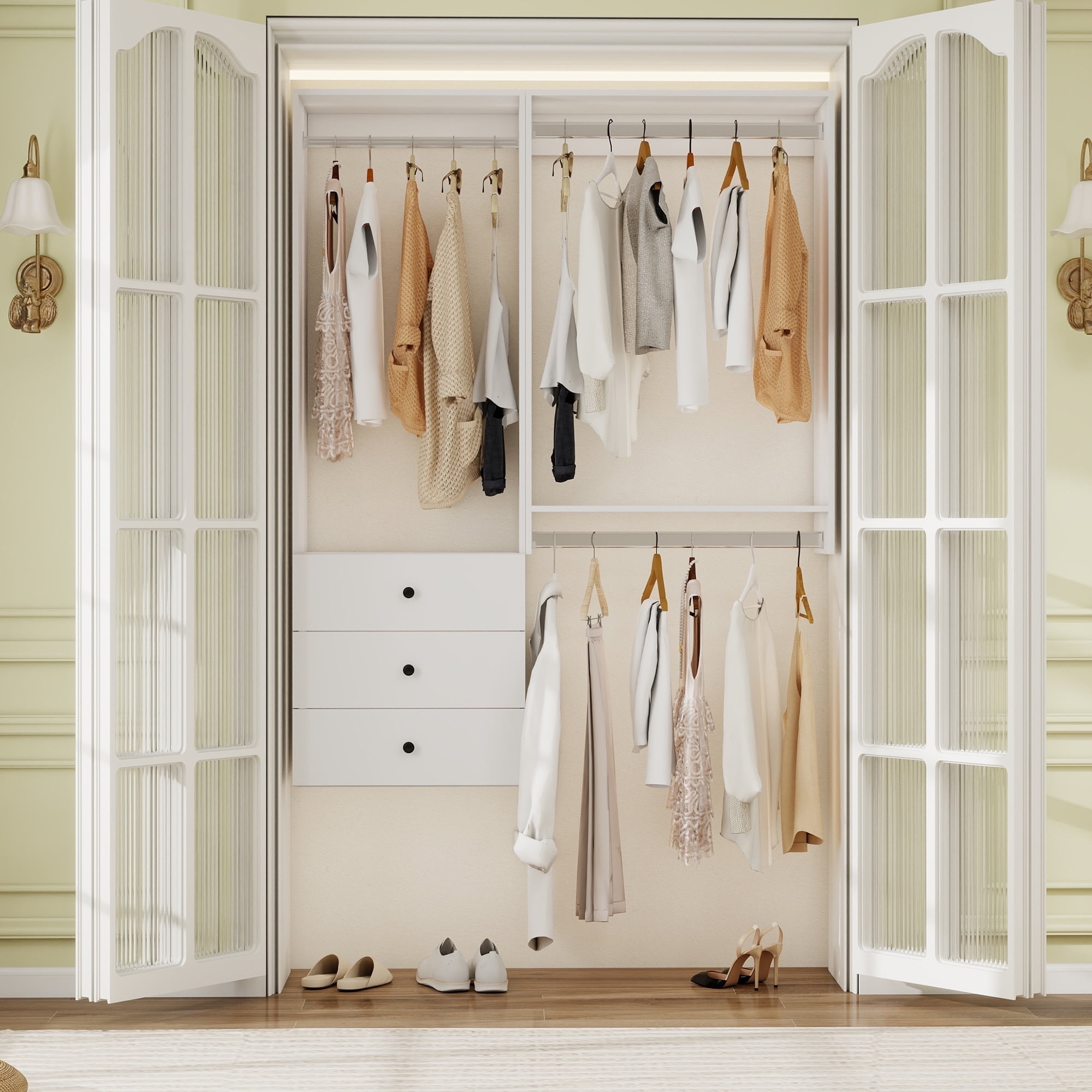 Sophshelter Modular Closet Organizer System with 3 Hanging Rods, Modern ...