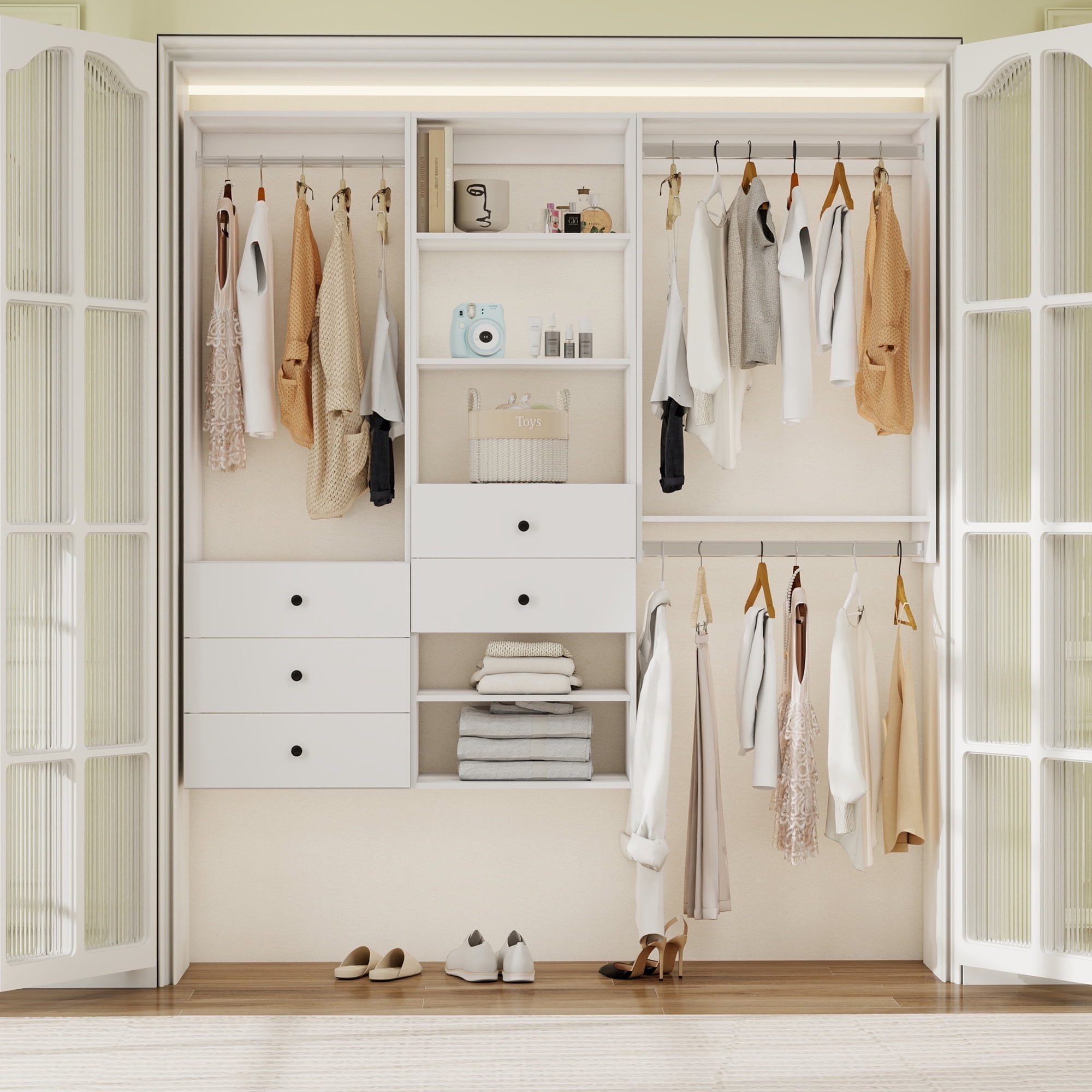 Sophshelter Modular Closet Organizer System with 3 Hanging Rods, Modern ...