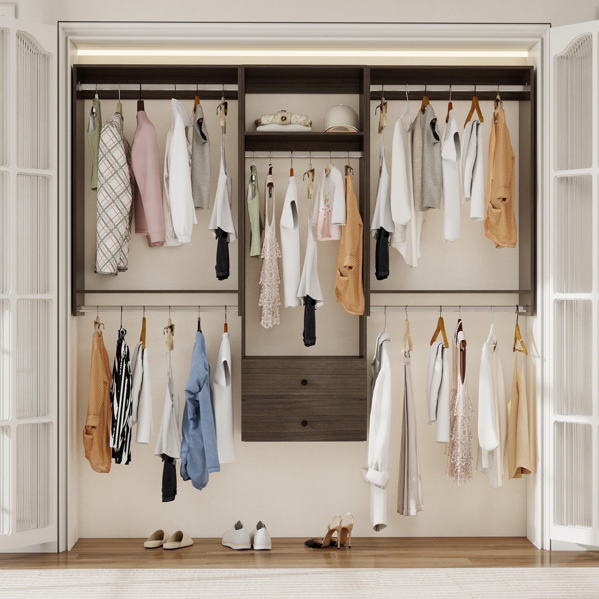 Sophshelter Modular Closet Organizer System with 4 Hanging Rods, Modern ...