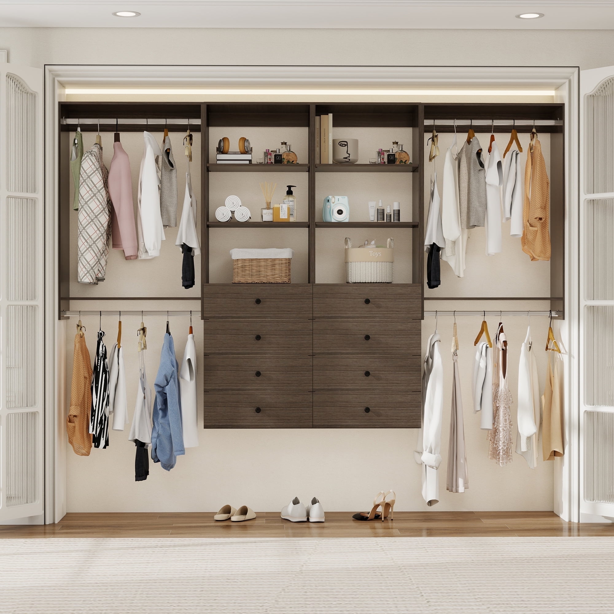 Sophshelter Modular Closet Organizer System with 4 Hanging Rods, Modern ...