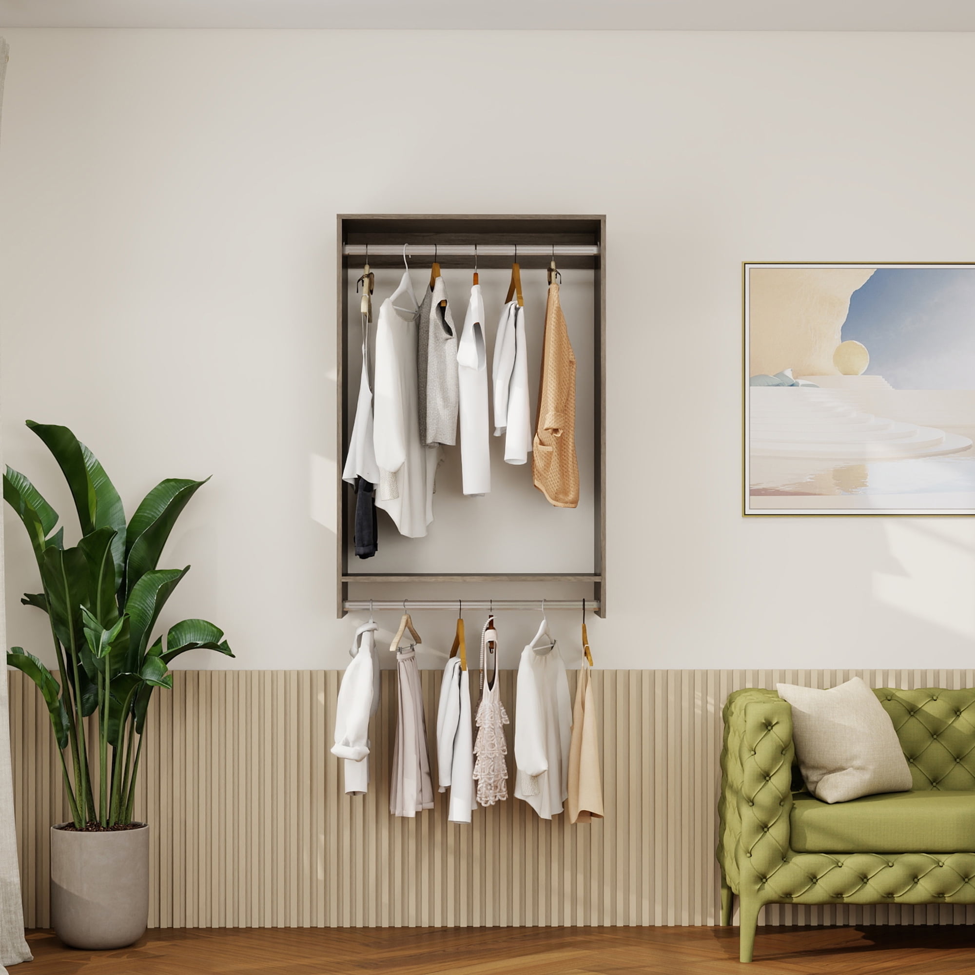 Sophshelter Modular Wooden Closet Organizer System with 2 Hanging Rods ...