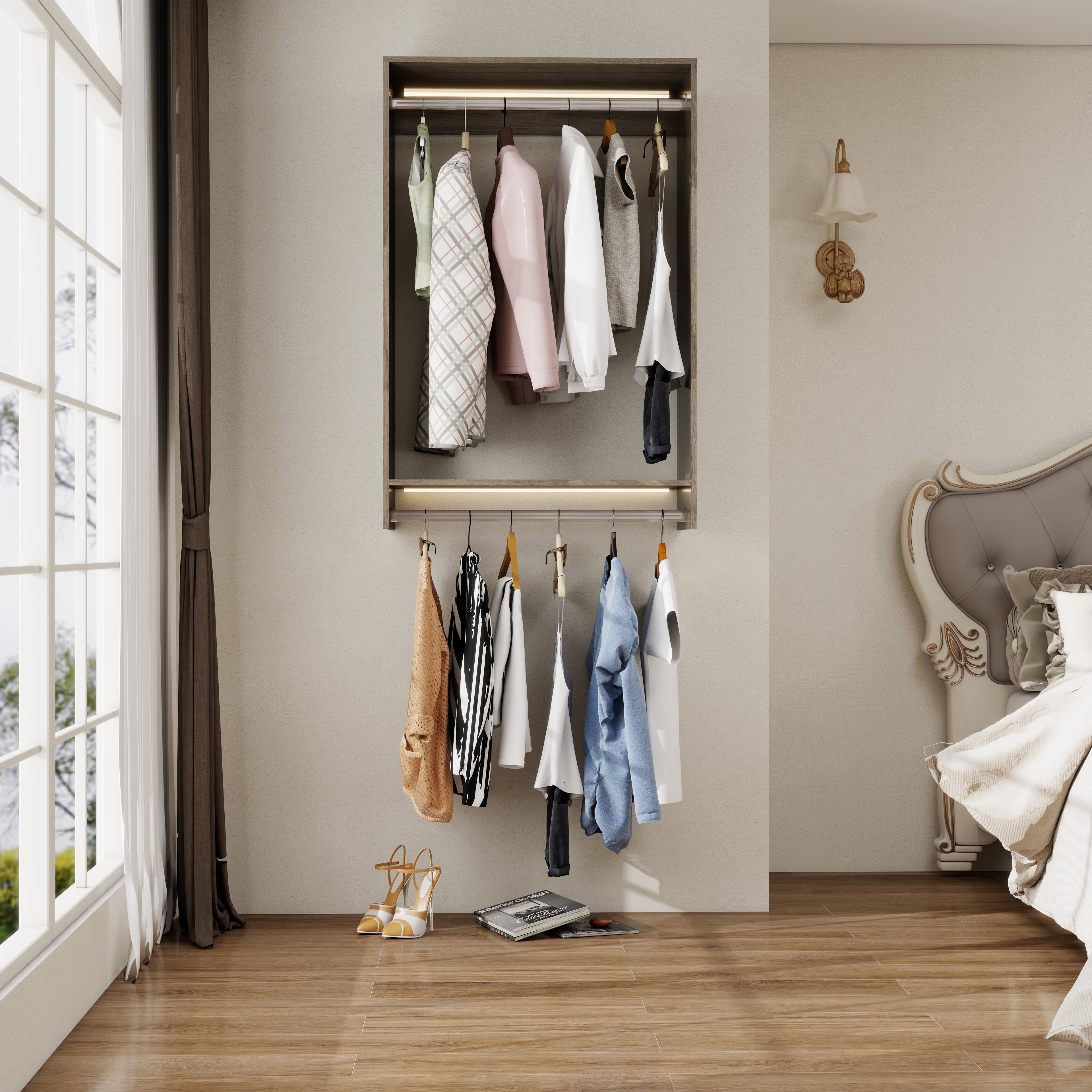 Sophshelter Modular Wooden Closet Organizer System with 2 Hanging Rods ...