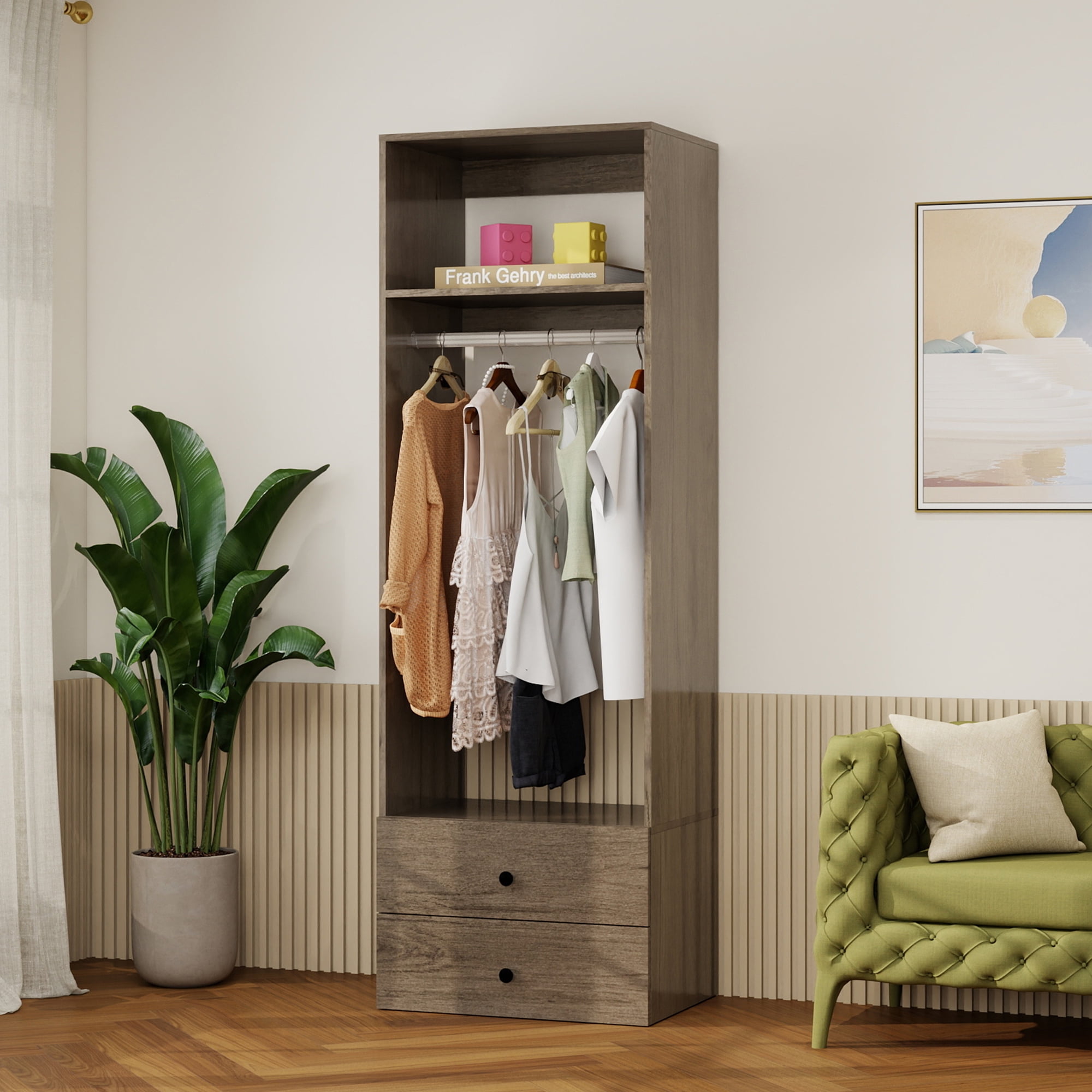 Sophshelter Modular Wooden Closet Organizer System with 2 Shelves ...