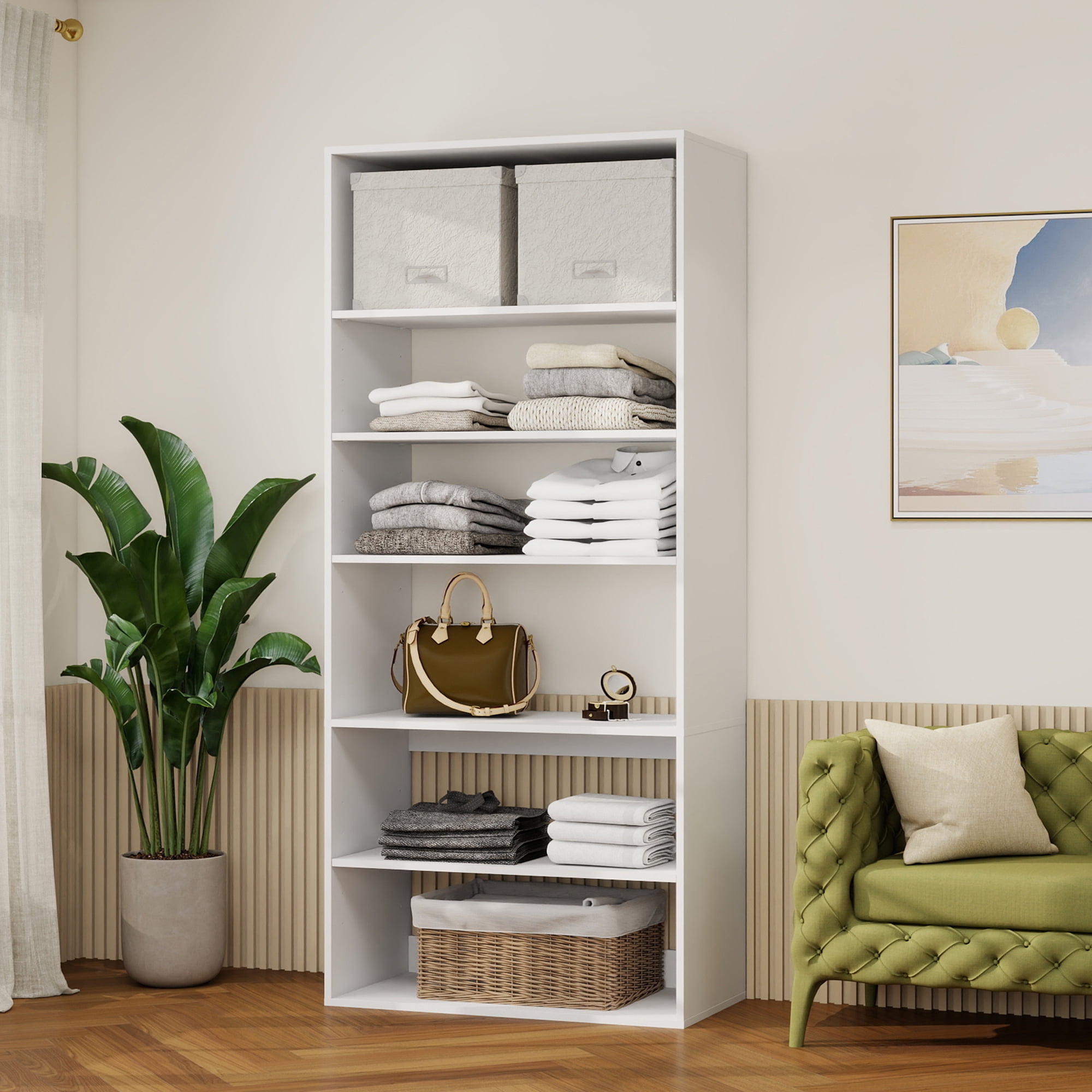 Sophshelter Modular Wooden Closet Organizer System with 6 Shelves Wall ...