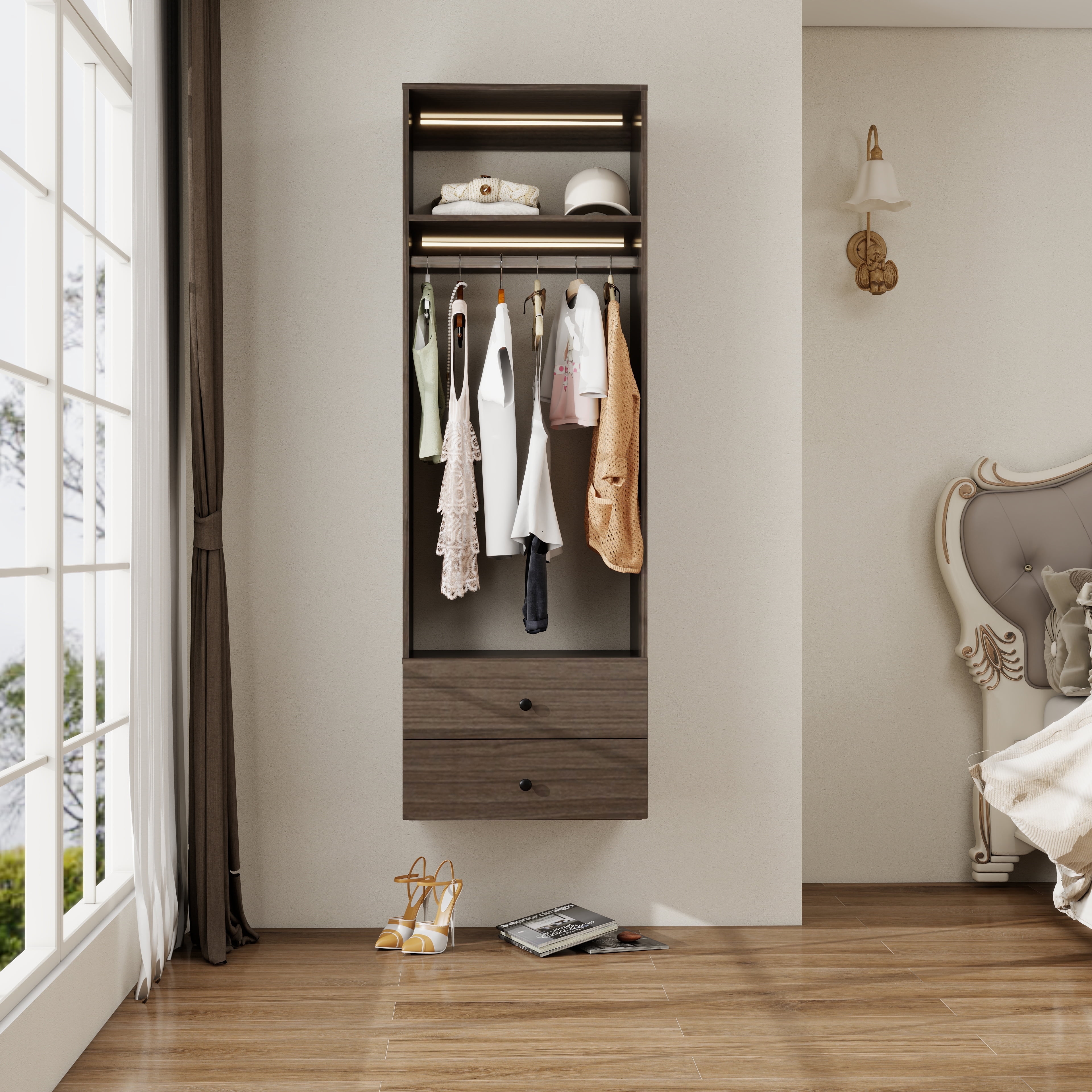 Sophshelter Modular Wooden Closet Organizer System with a Hanging Rail ...