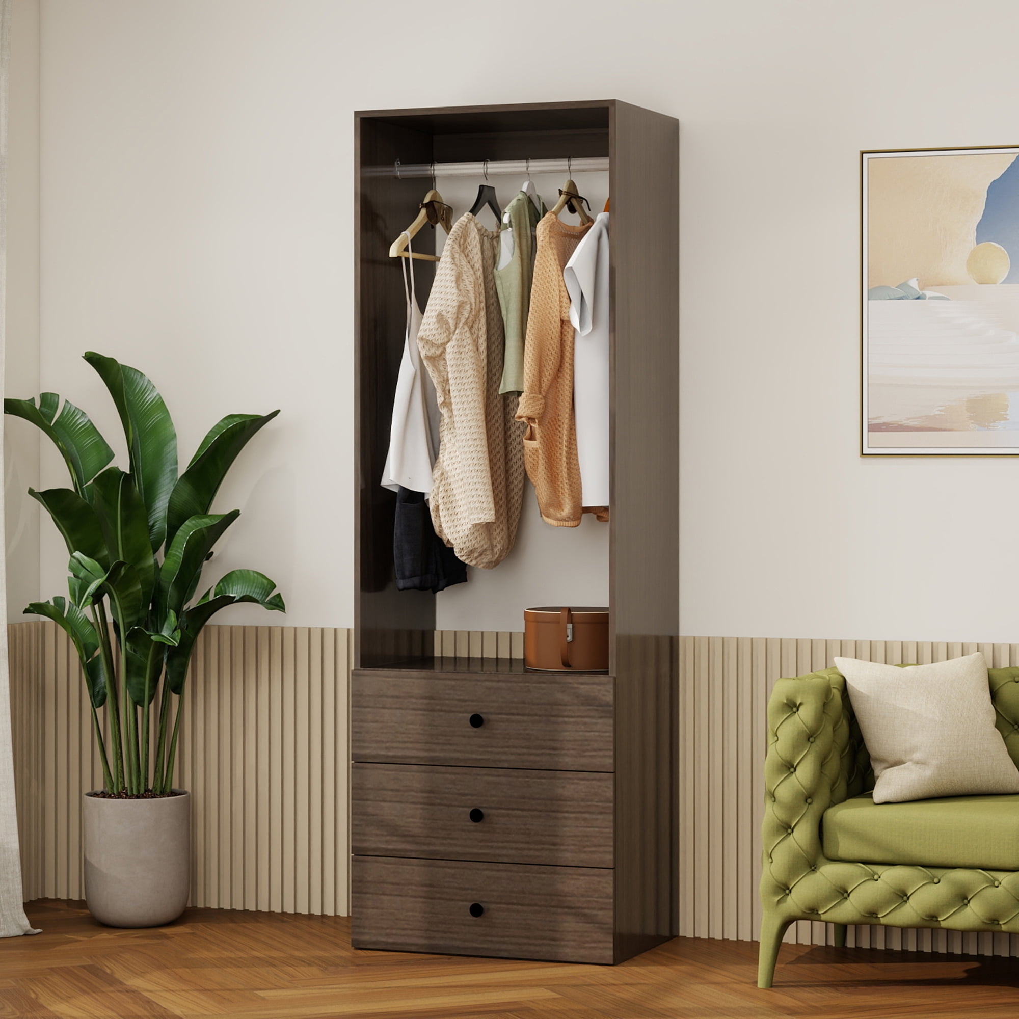 Sophshelter Modular Wooden Closet Organizer System with Hanging Rod ...