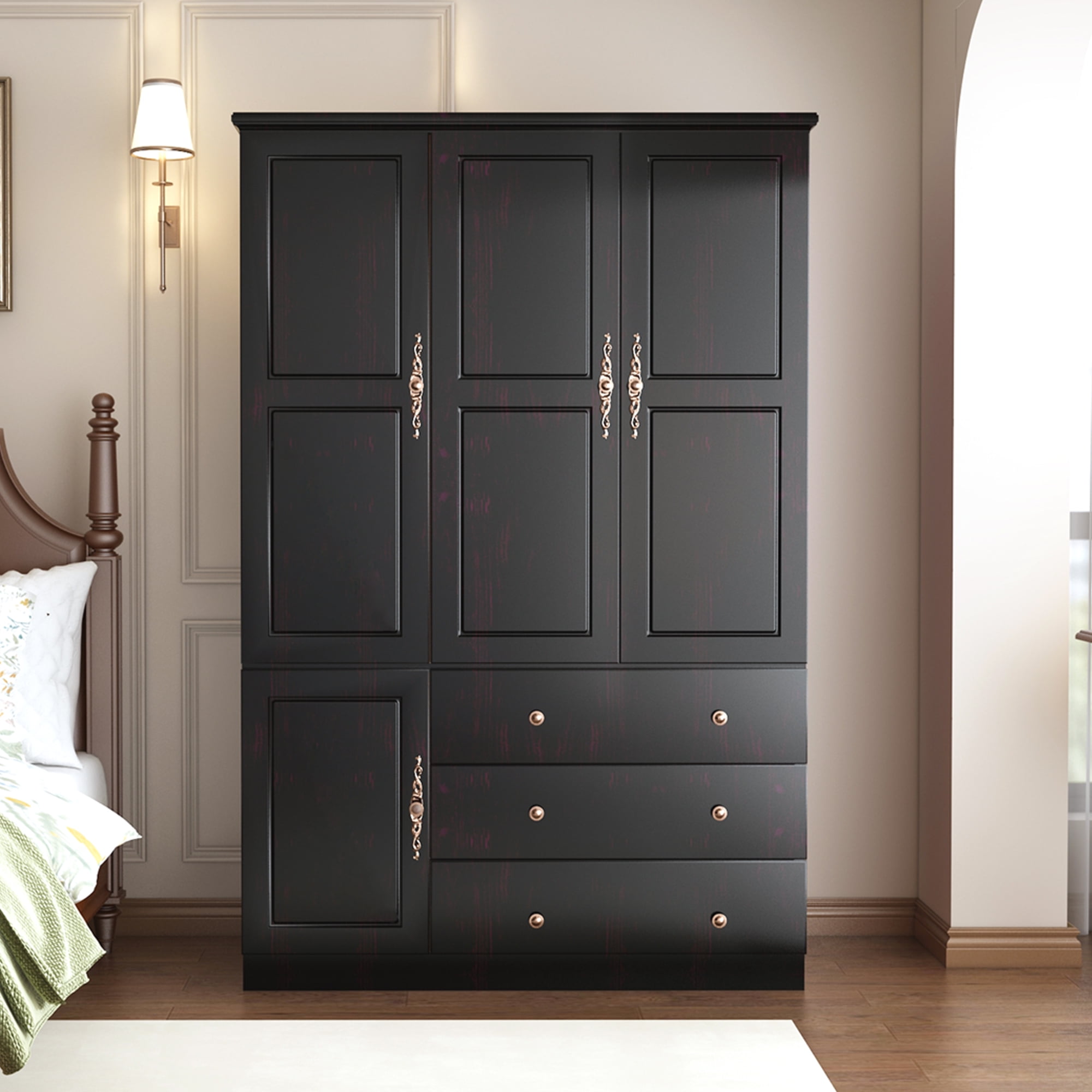 Sophshelter 100% Solid Wood Armoire Wardrobe with 3 Doors: Solid Wood ...