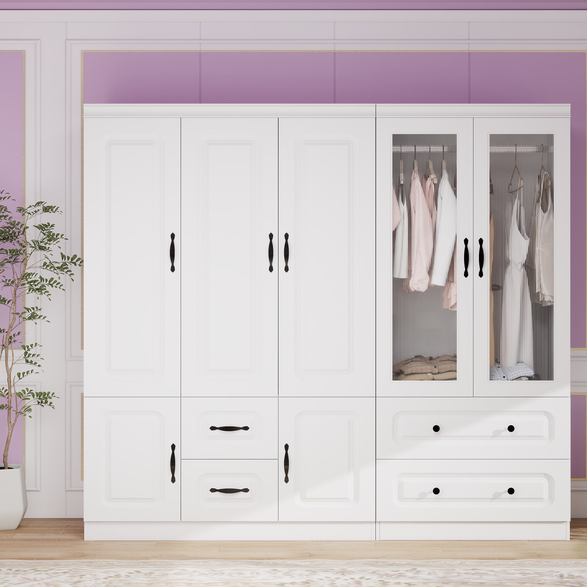 Sophshelter Tall Armoire Wardrobe Closet with 5 Doors and 4 Drawers ...