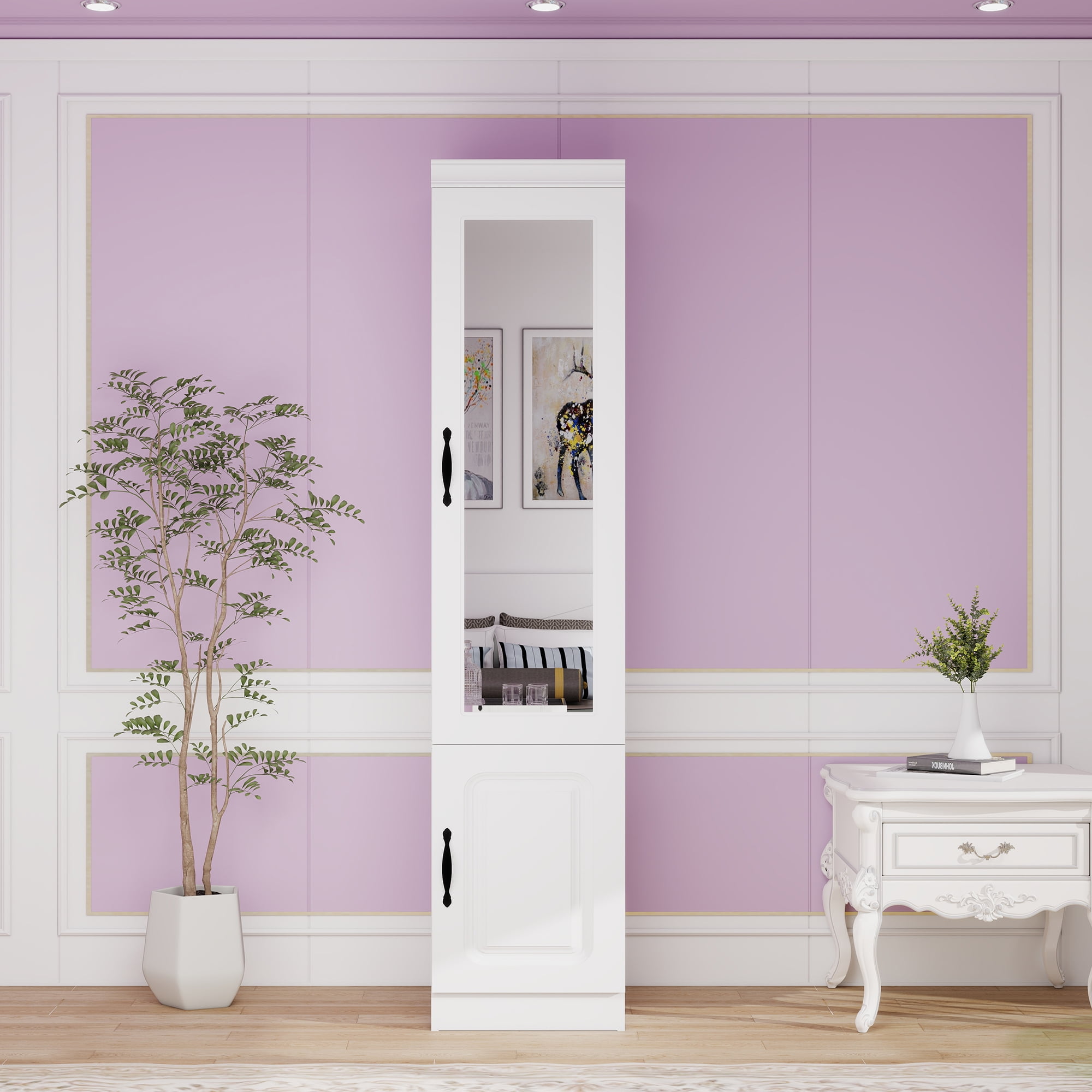 Sophshelter White Armoire Wardrobe Closet with Mirror and Single Door ...