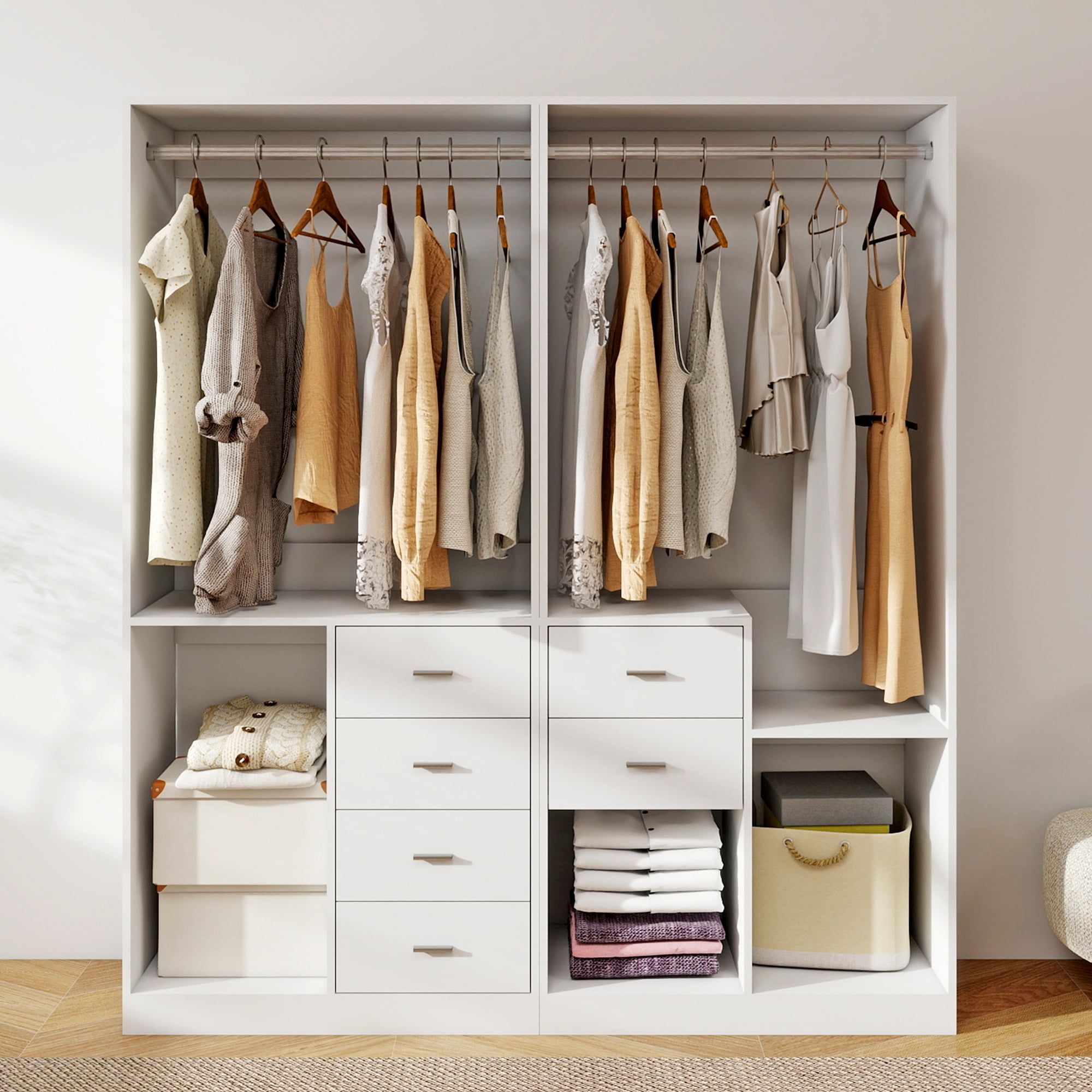 Sophshelter Wood Closet System with 6 Drawers Storage Cabinet 2 Hanging ...