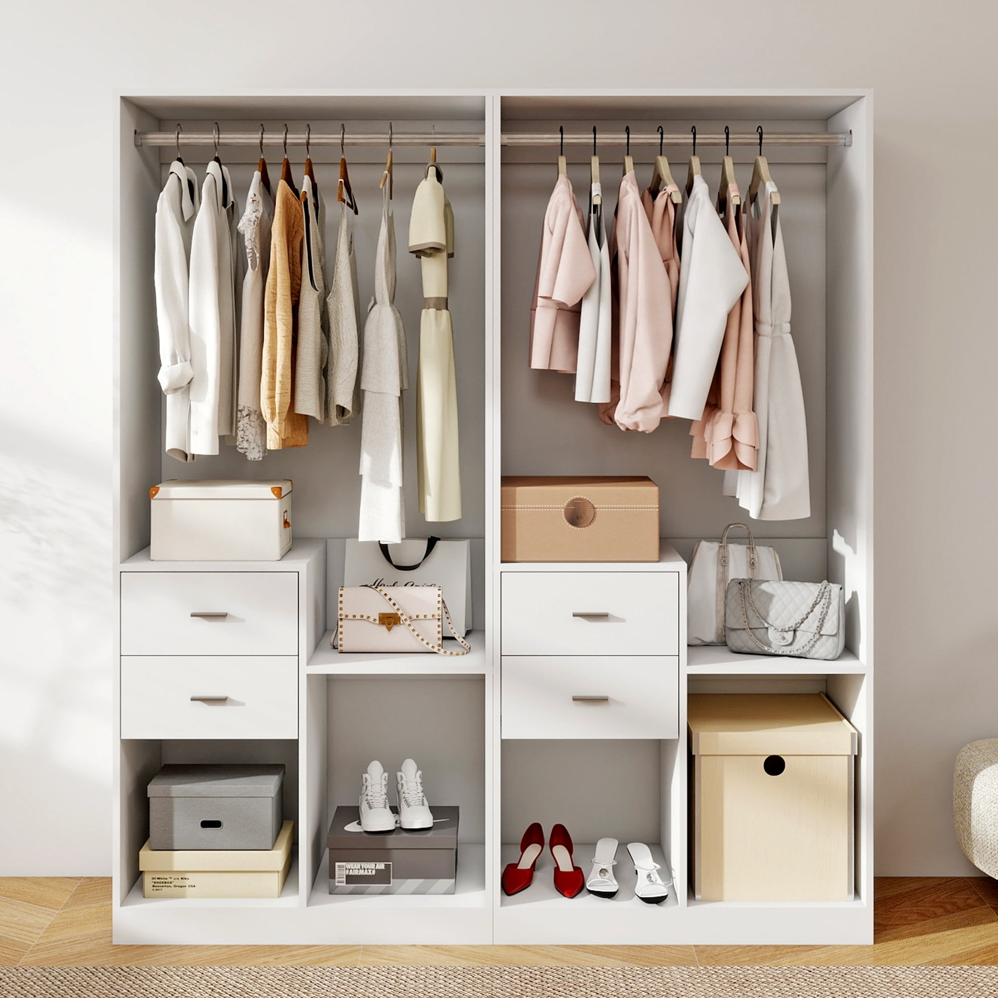 Sophshelter Wood White Closet System with 4 Drawers Storage Cabinet 2 ...