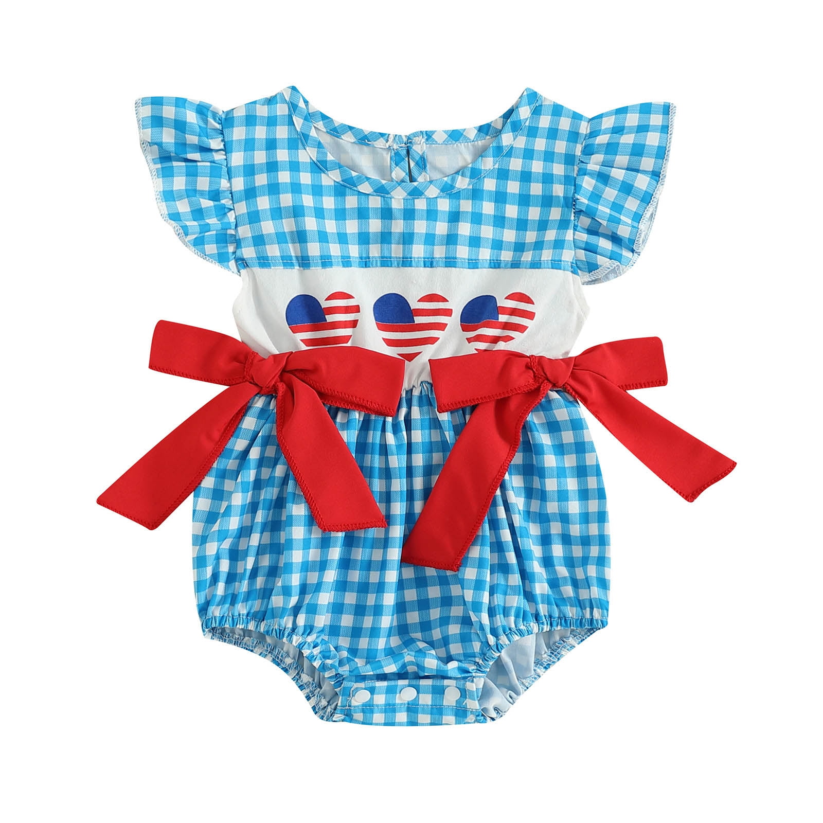 Sopiago Baby Fourth of July Outfit Girl American Flag Bubble Romper Bowknot Ruffle Bodysuit ...