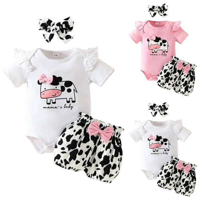 Sopiago Baby Girl Clothes Summer Outfits Set Short Sleeve Romper and Shorts with Headband White ...