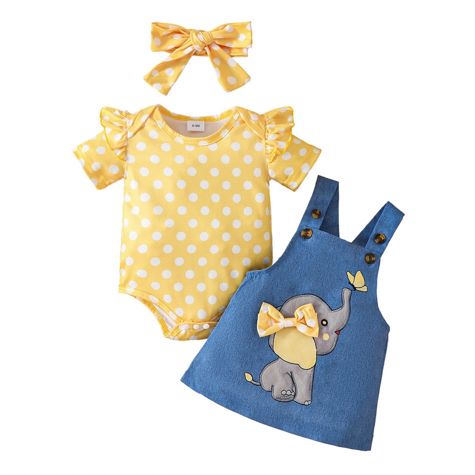 Sopiago Baby Girl Clothes Suspender Skirt Ruffled Romper + Elephant Jeans Dress + Headband ...