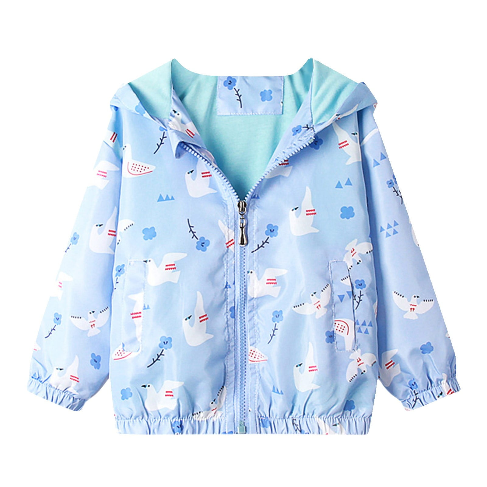 Sopiago Baby Girls Rain Jacket Kids Windproof Coat Hooded Print Zipper ...