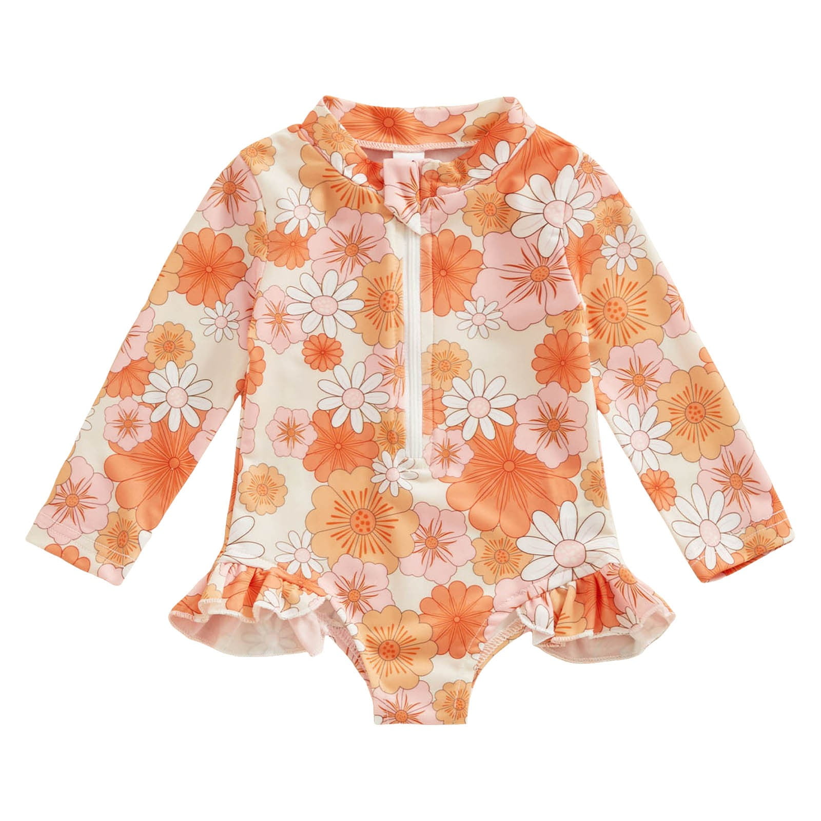 Sopiago Baby Toddler Girls Swimsuit Long Sleeve Zipper One Piece ...