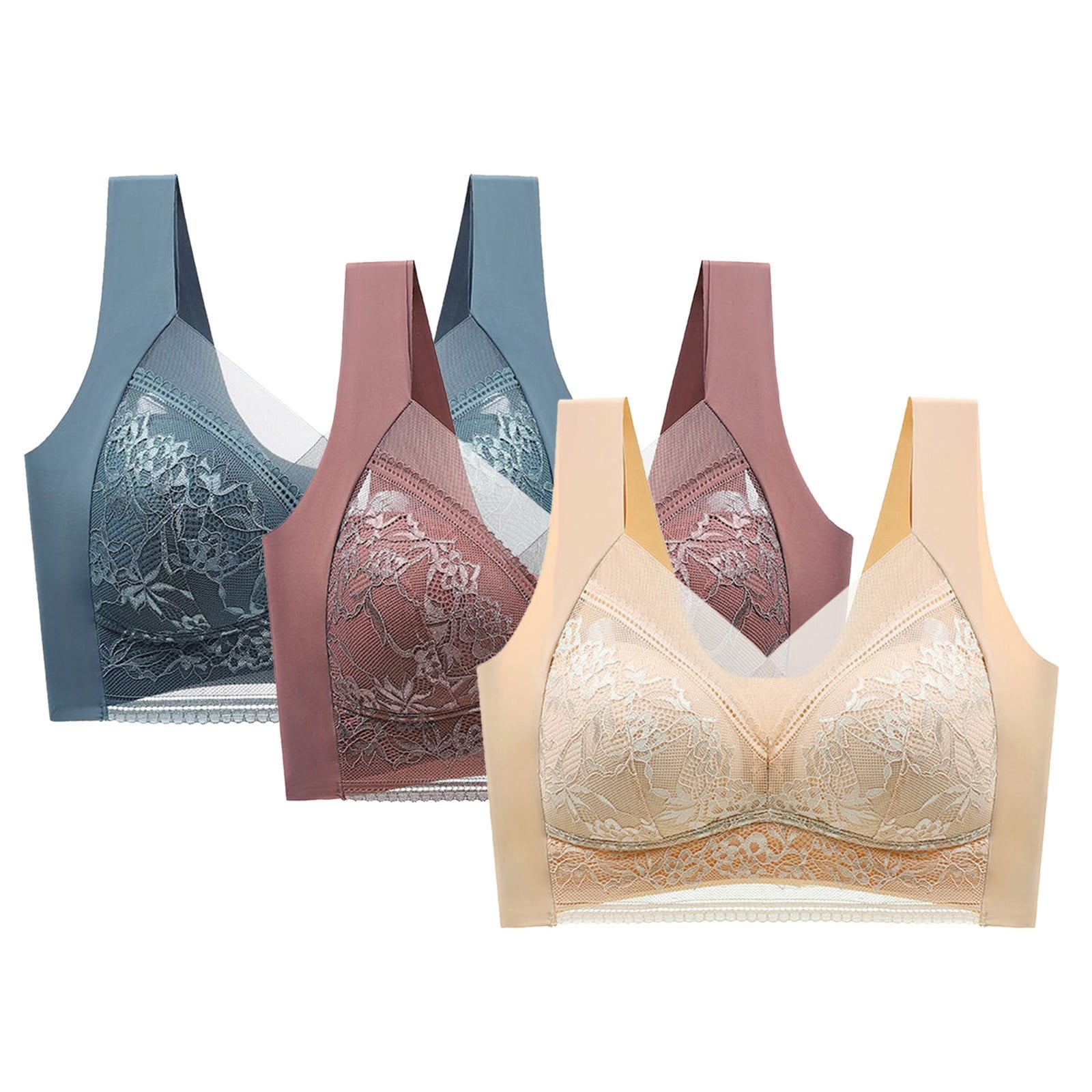 Sopiago Bras for Women Everyday Leisure Lace Cotton Bras, Seamless Snap ...