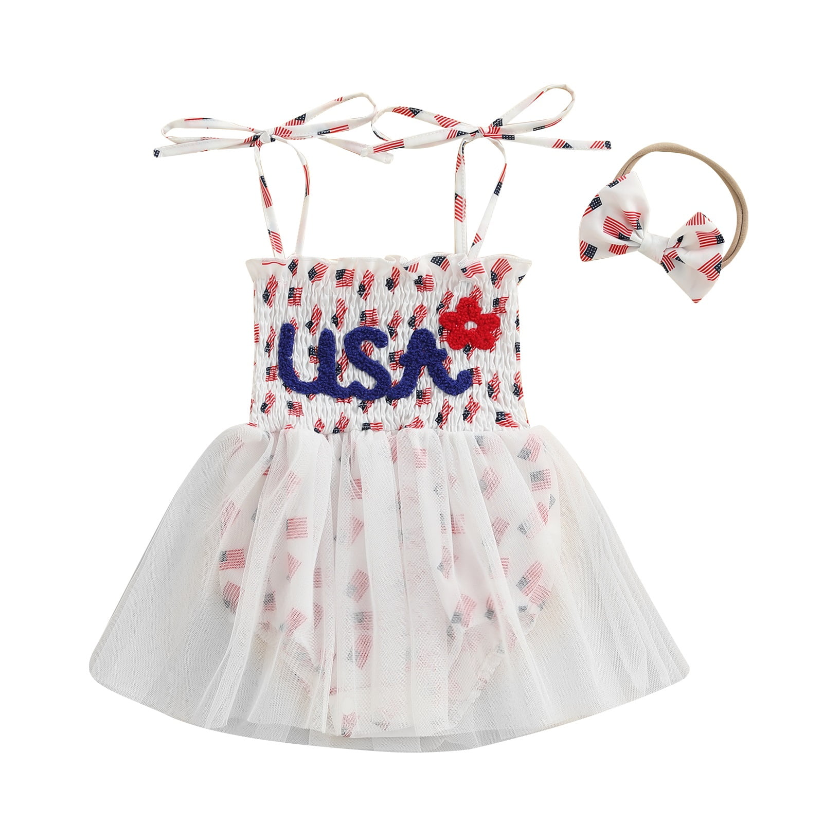 Sopiago My First 4th of July Baby Girl Outfit American Flag Sleeveless Strap Romper Dress Tulle ...