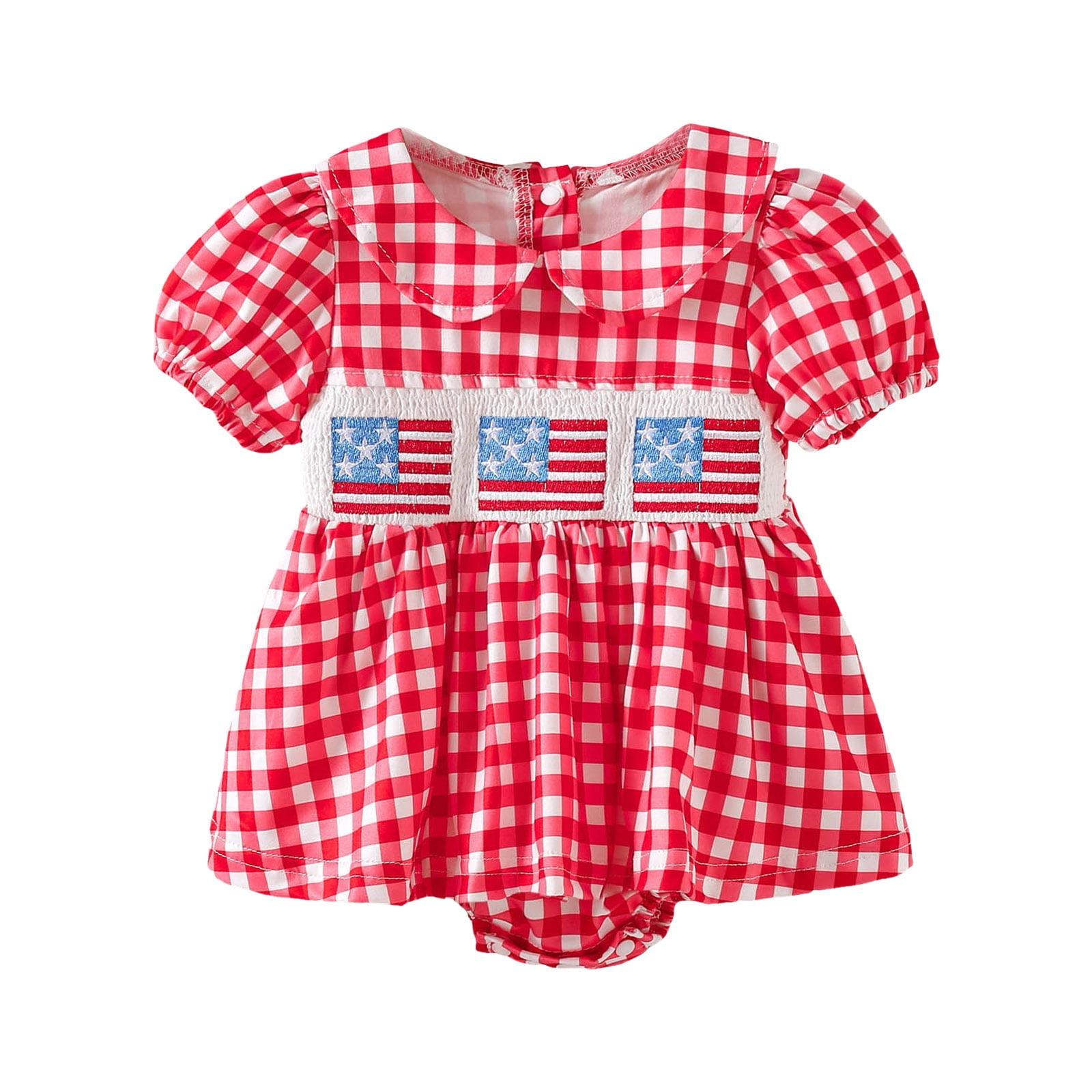 Sopiago My First 4th of July Baby Girl Outfit Infant Smocked Bubble Romper Ruffle Collar ...
