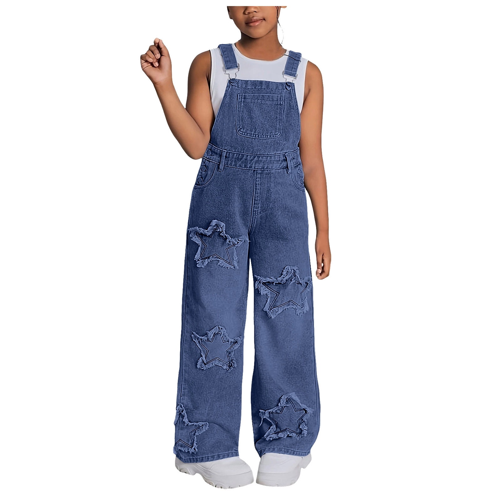 Sopiago Girls' Jumpsuits & Rompers Big Kid Bib Overalls Blue Adjustable ...