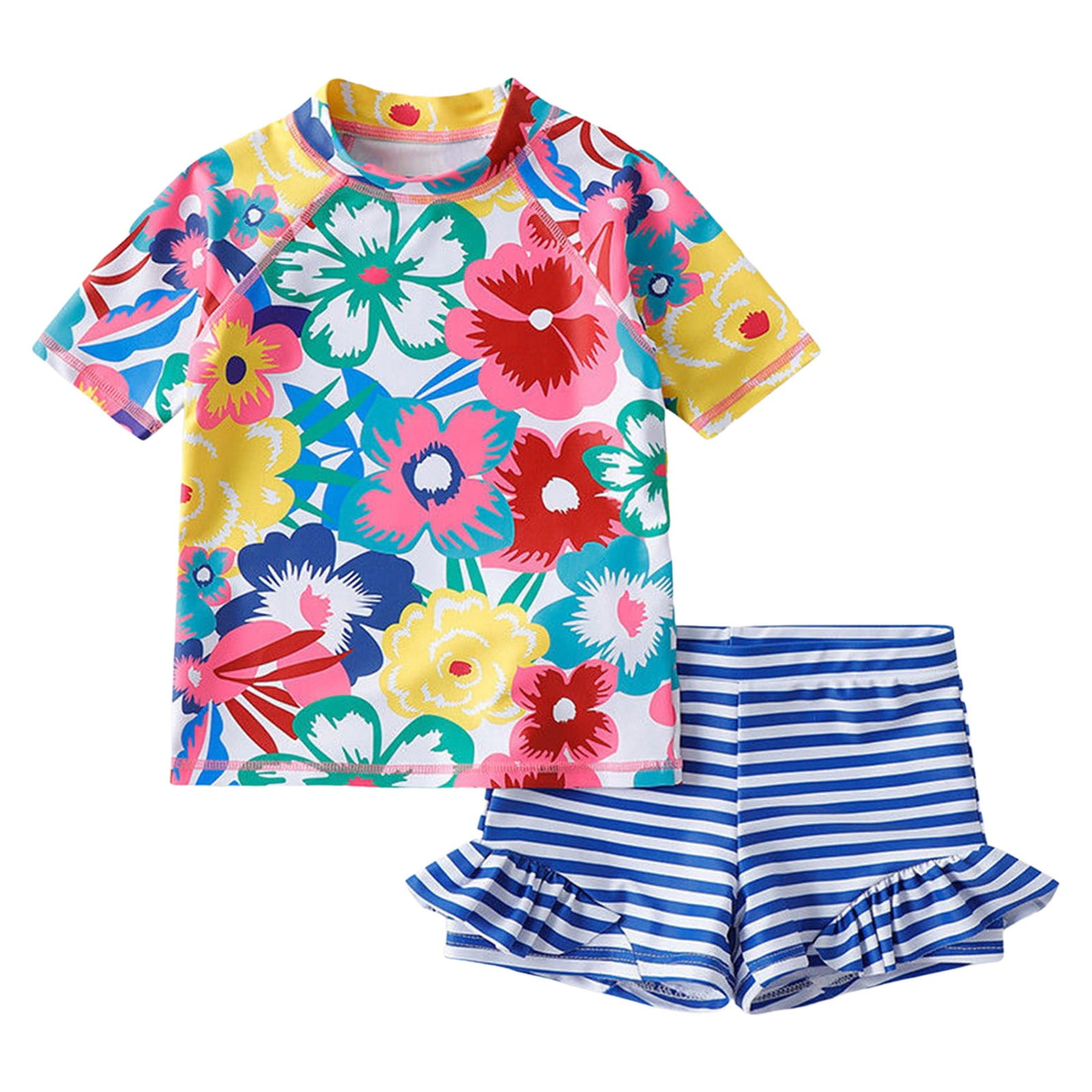 Sopiago Girls Two Piece Swimsuits Floral UPF 50+ Rash Guard Set for ...