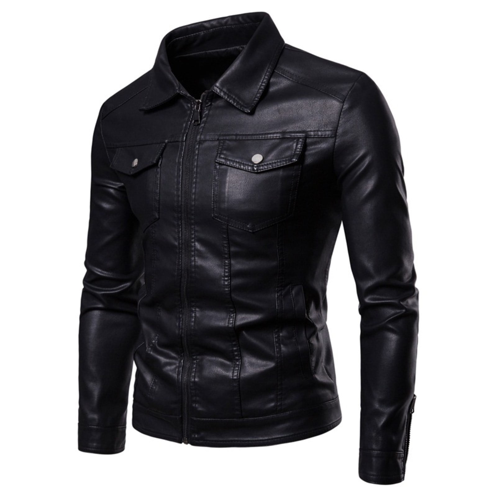 Sopiago Men's Leather Jacket Casual Faux Leather Motorcycle Jacket ...