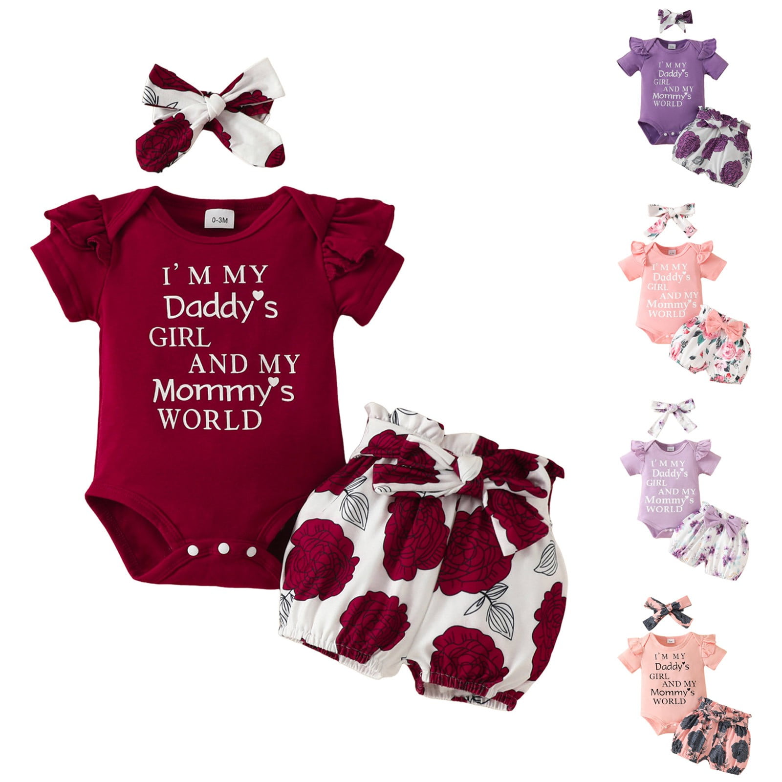 Sopiago Baby Girl Clothes Daddys Girl Short Sleeve Romper Floral Shorts Headband Summer Outfits ...