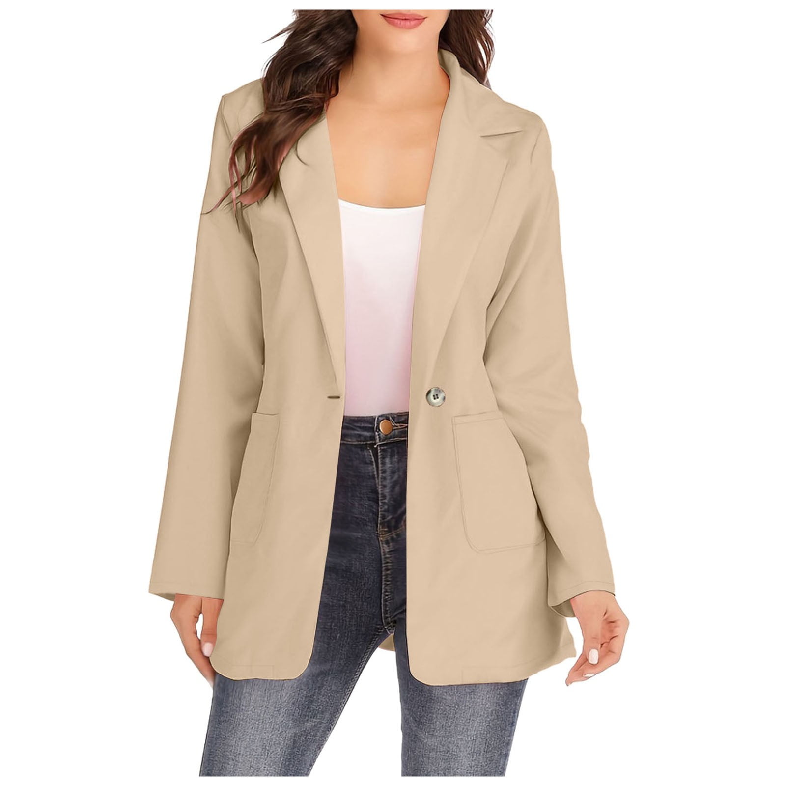 Sopiago Open Front Blazer for Women Long Sleeve Casual Office Slim ...