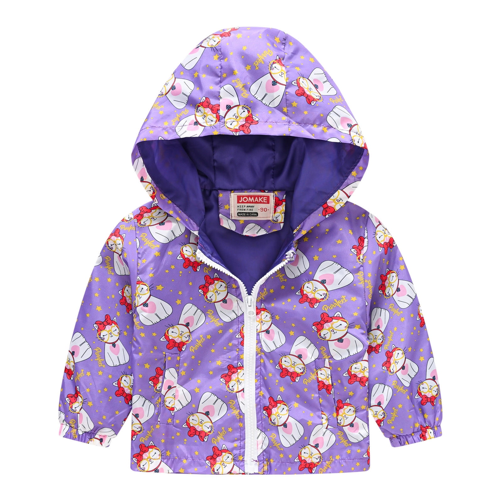 Sopiago Raincoat for Toddler Girls Zipper Hooded Windproof Coat ...