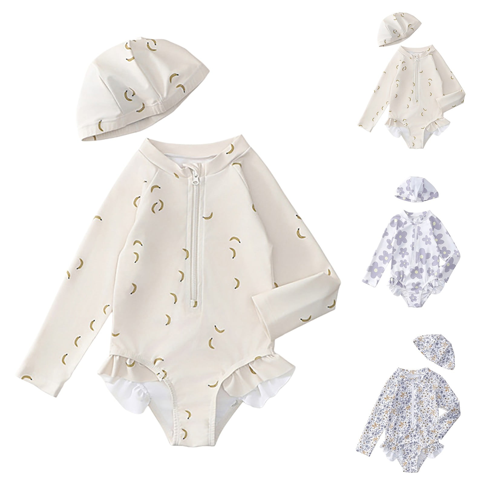 Sopiago Toddler Baby Girl Long Sleeve Swimsuit Rash Guard One Piece ...