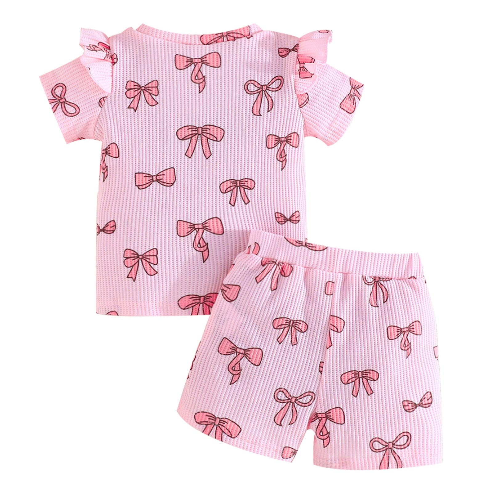 Sopiago Toddler Girl Clothes Baby Summer Outfits Cute Bow Ruffled Short Sleeve Shirt Ribbed Knit ...