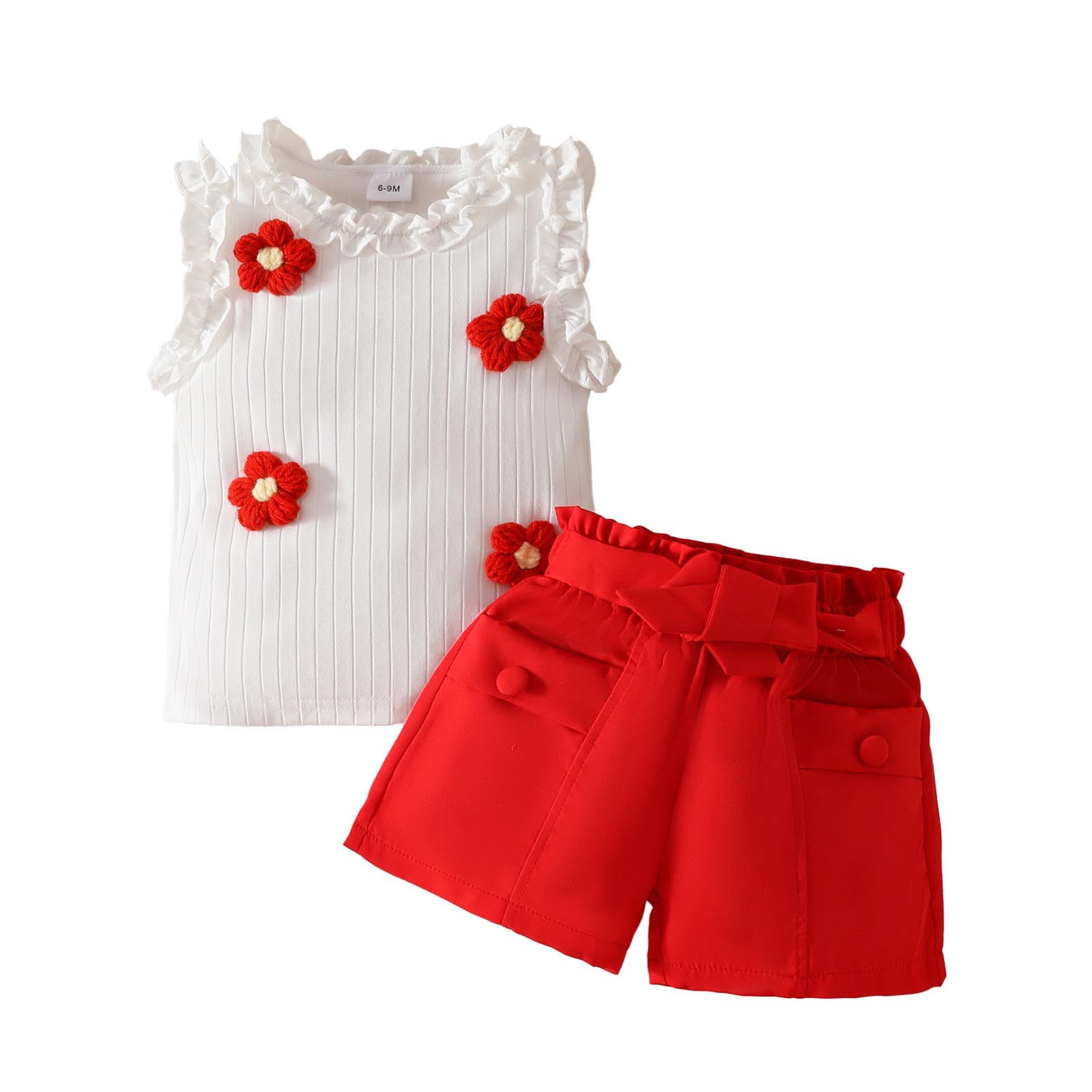 Sopiago Toddler Girl Summer Outfits Baby Girl Embroidered Flowers Short Sleeve Tank Tops Shorts ...