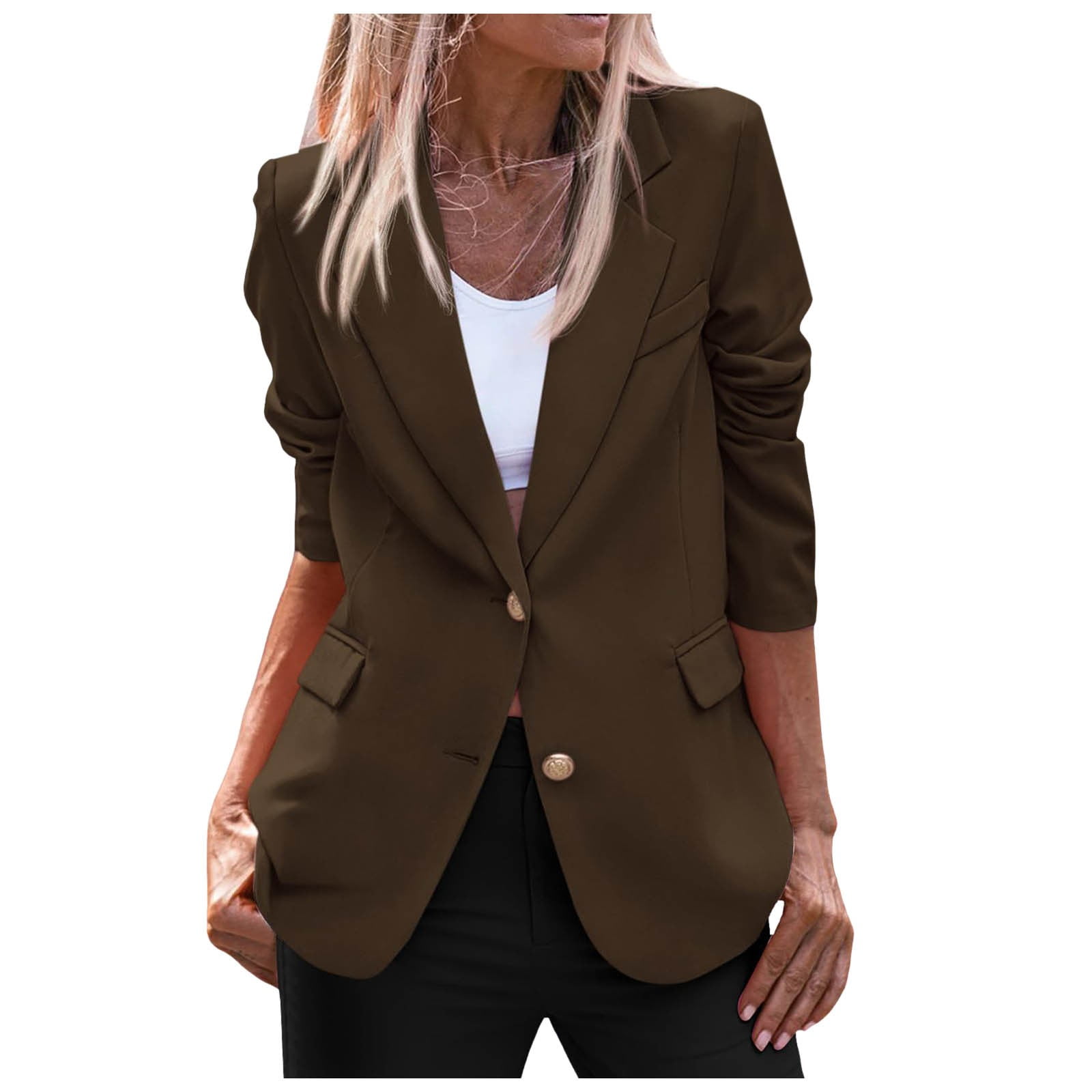 Sopiago Women Blazers Stretch Button Lapel Collar Blazer Long Sleeve ...