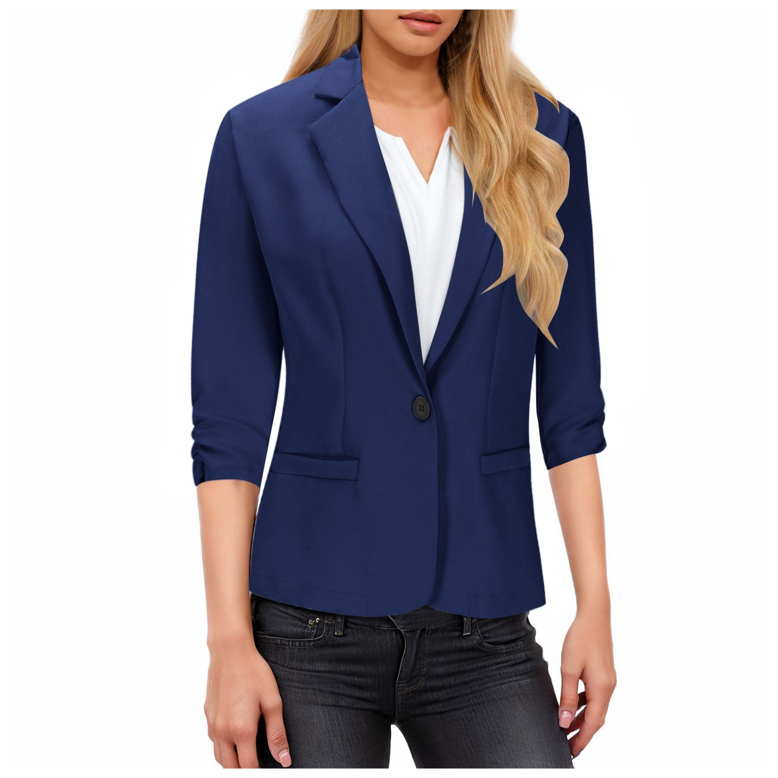 Sopiago Women's One Button Blazer Business Suit Jackets With Flattering ...
