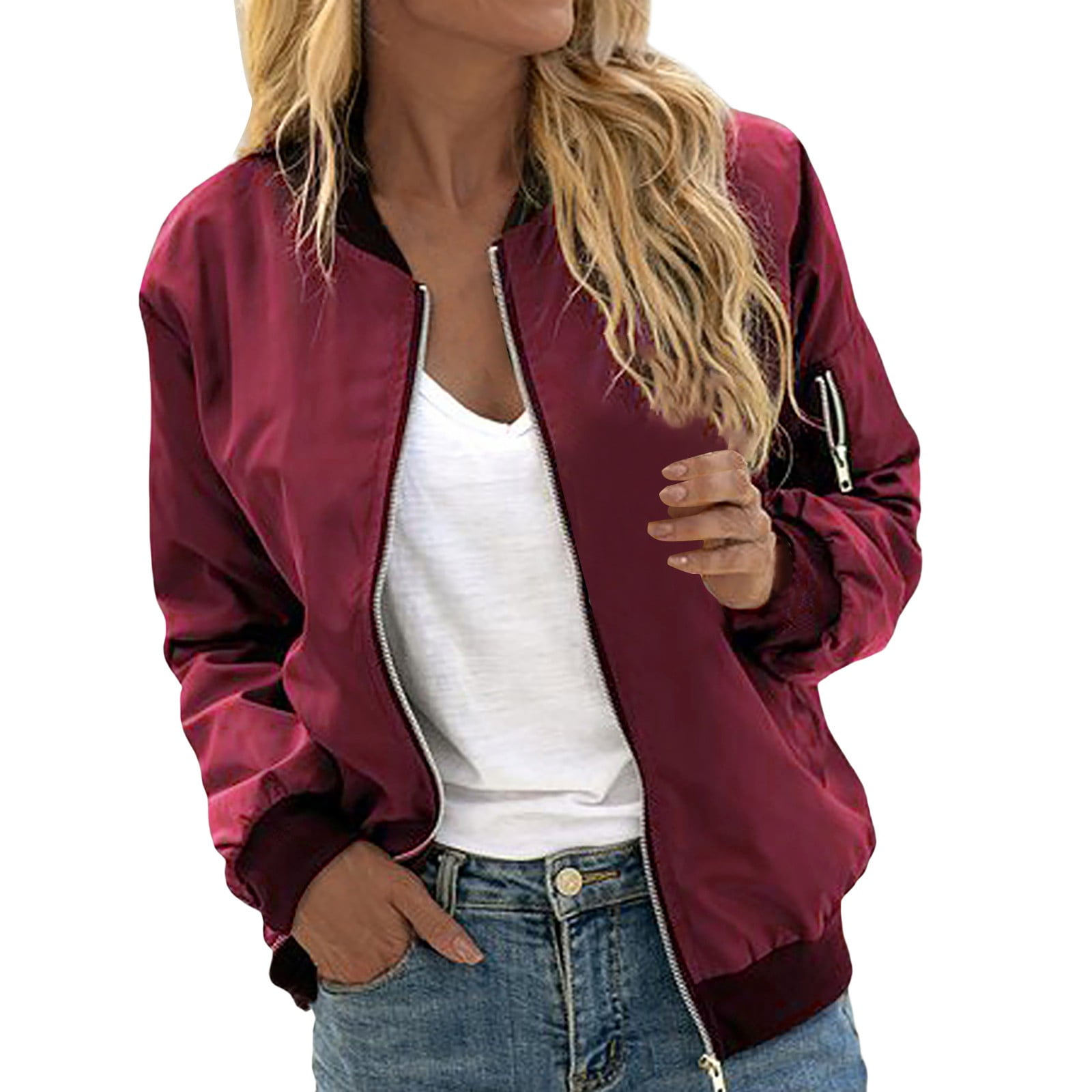 Sopiago Women's Windbreaker Jackets Casual Coat Zip Up Outerwear with ...