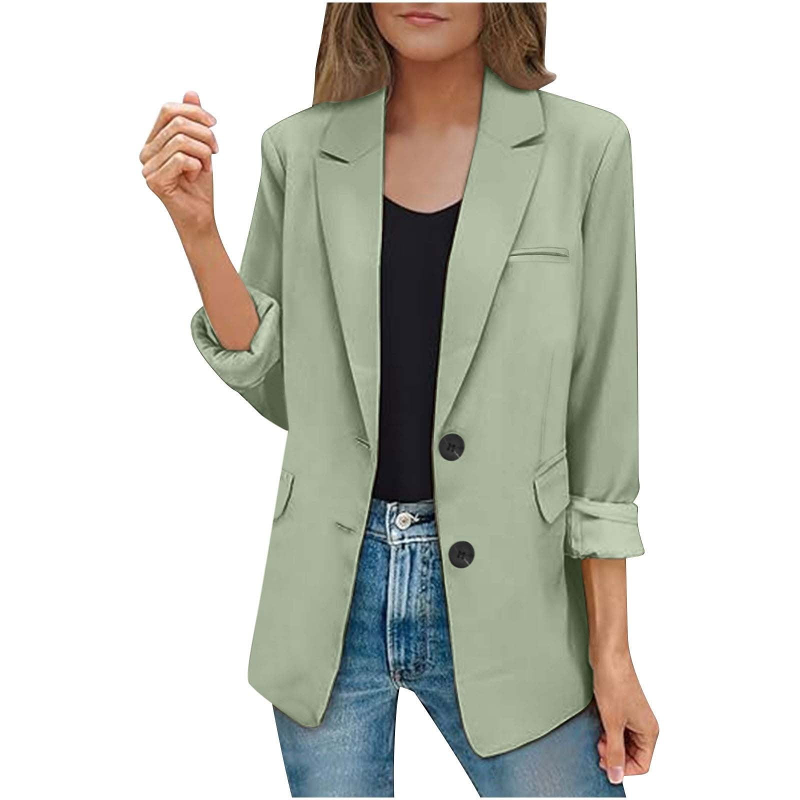 Sopiago Womens Casual Blazer Stretch Button Lapel Collar Blazer Long ...