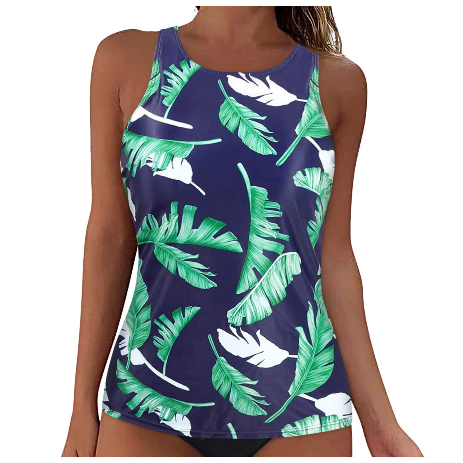 Sopiago Womens Swim Tops Tankini High Neck Swimsuit Top Tummy Control ...
