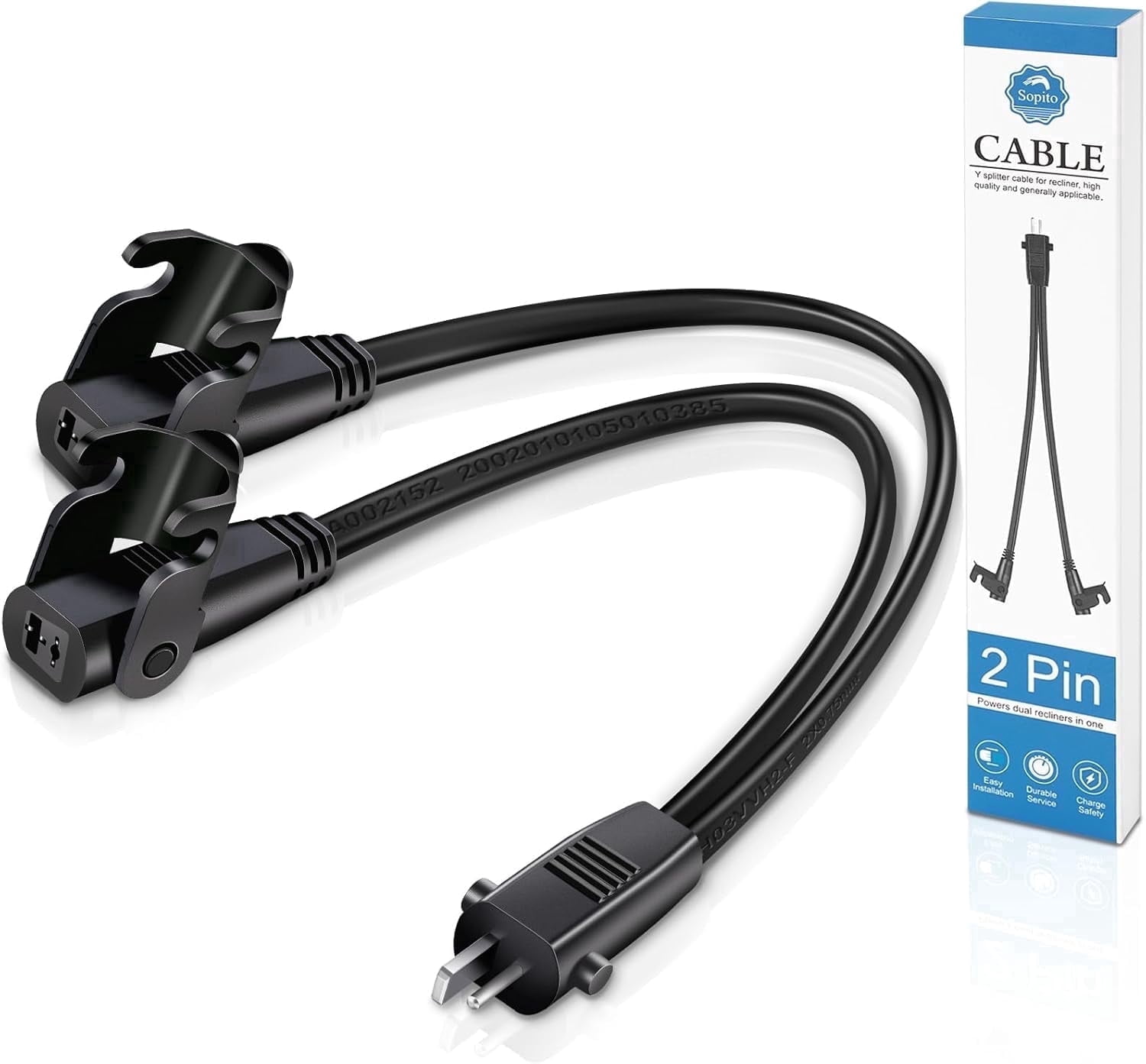 Sopito 2 Pin Y Splitter Power Cord, Electric Recliner Dual Motor ...