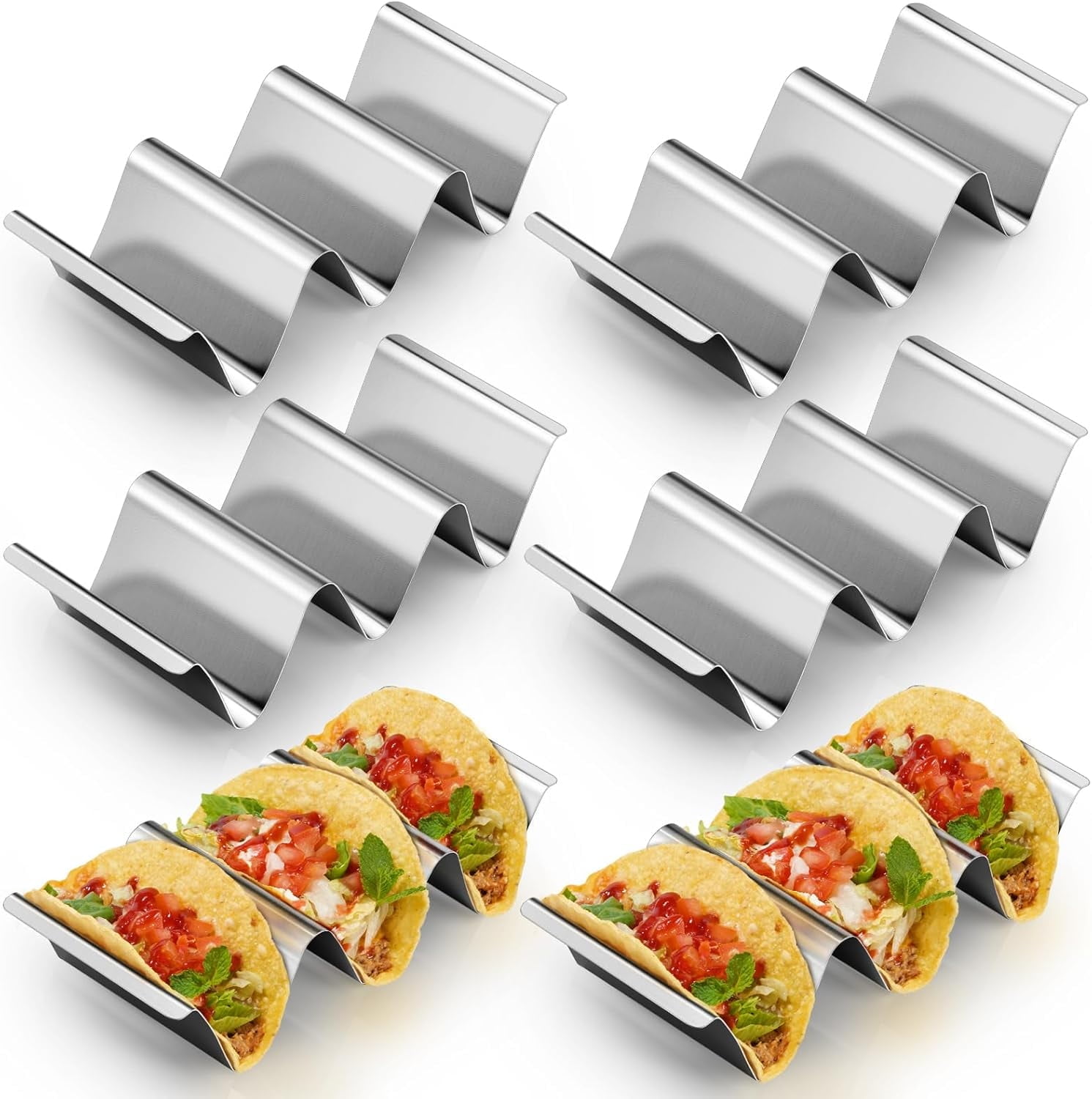 Sopito Taco Holder Stand, 6 Packs Stainless Steel Taco Rack Truck Tray ...