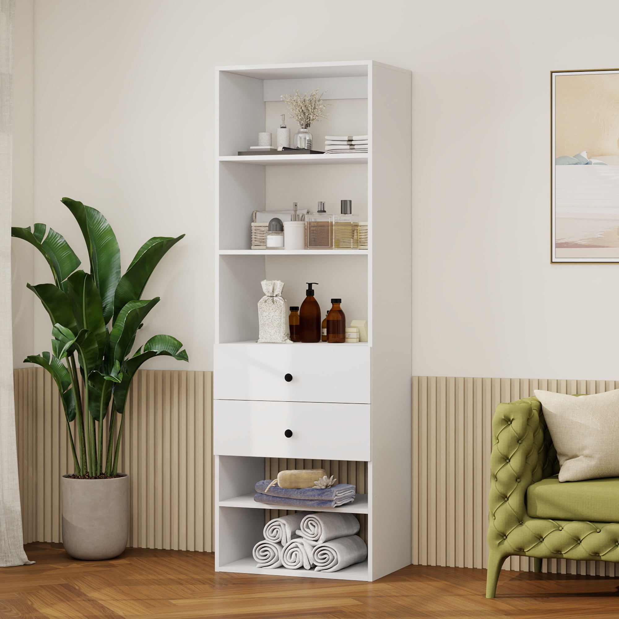 Sopshelter Divided Wood Modular Closet Organizer with Shelves, White ...