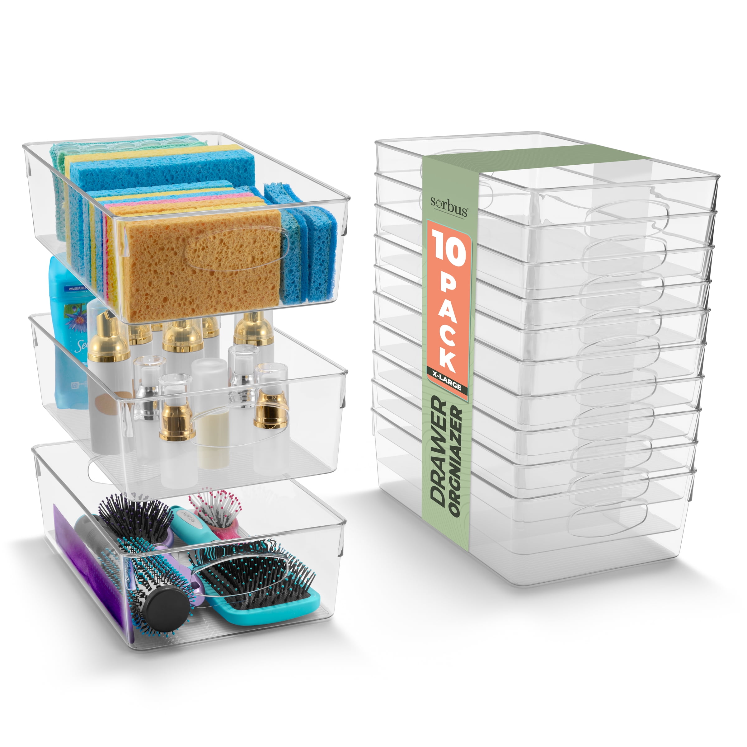 Sorbus 10 Pack XL Clear Plastic Storage Bins, Clear Organizer Bins with ...