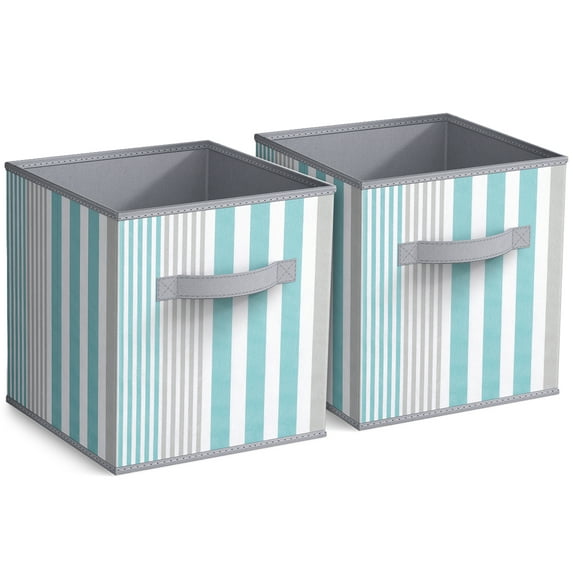 Sorbus 11" Foldable Fabric Storage Cube Bin, Aqua Stripe (2 pack ...