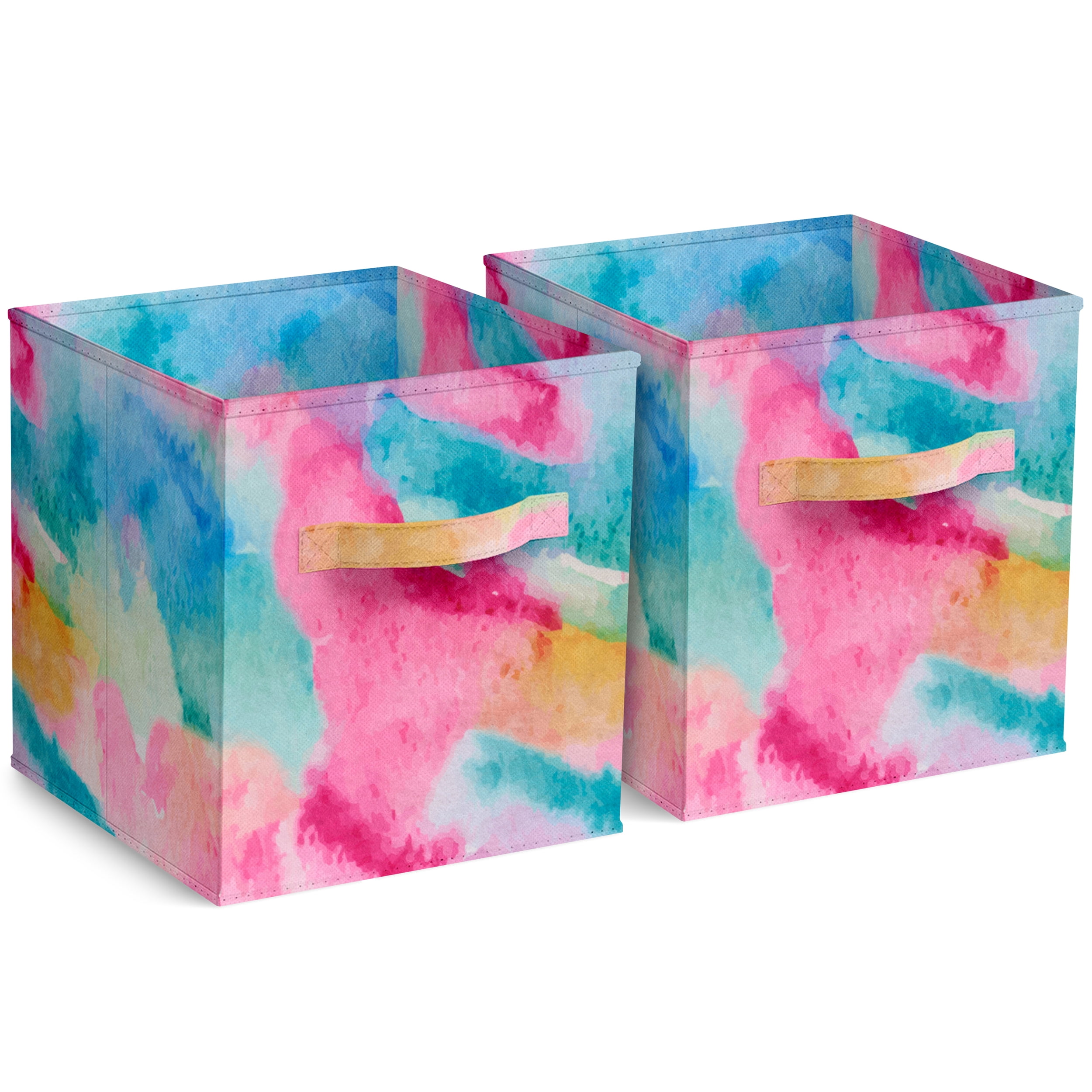 Sorbus 11" Foldable Fabric Storage Cube Bin, Tie-Dye Watercolor (2 pack ...