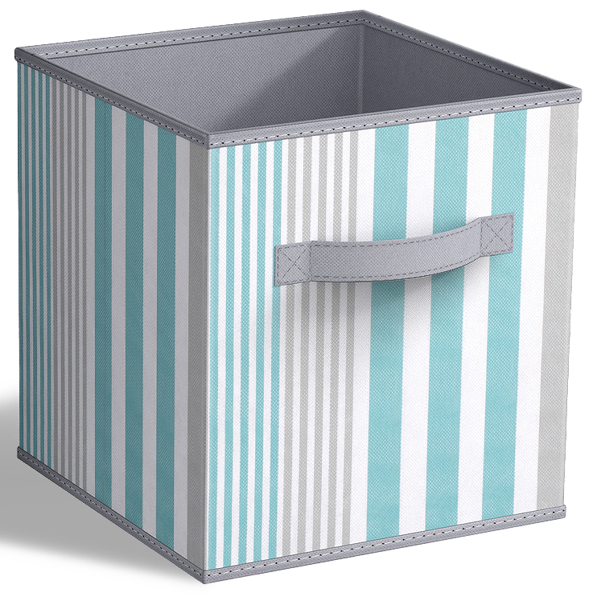 Sorbus 11" Foldable Vertical Striped Fabric Storage Cube Bin, Aqua ...