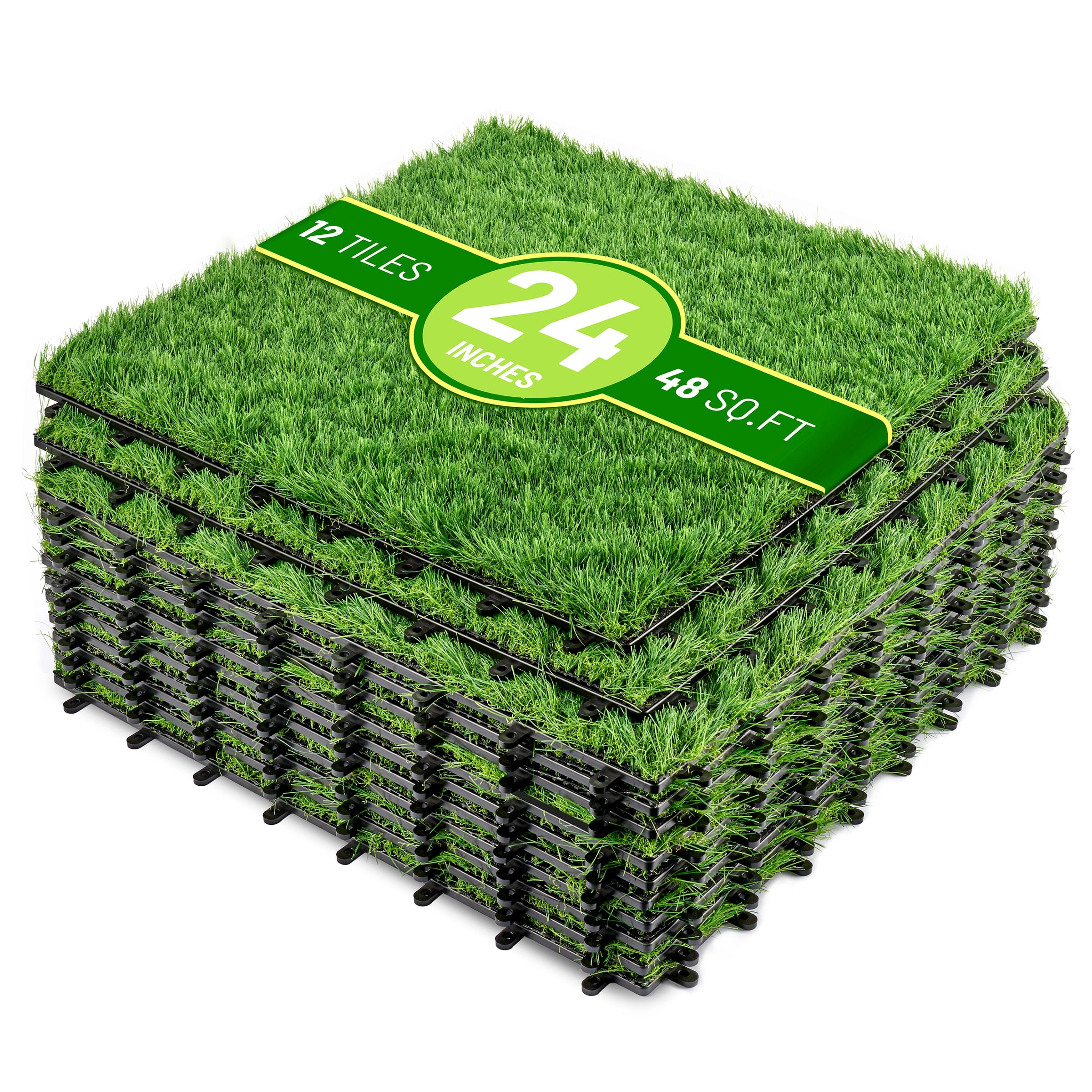 Sorbus 12pcs 24 Sq. Ft. Interlocking Artificial Grass Tiles – 24"x24 ...