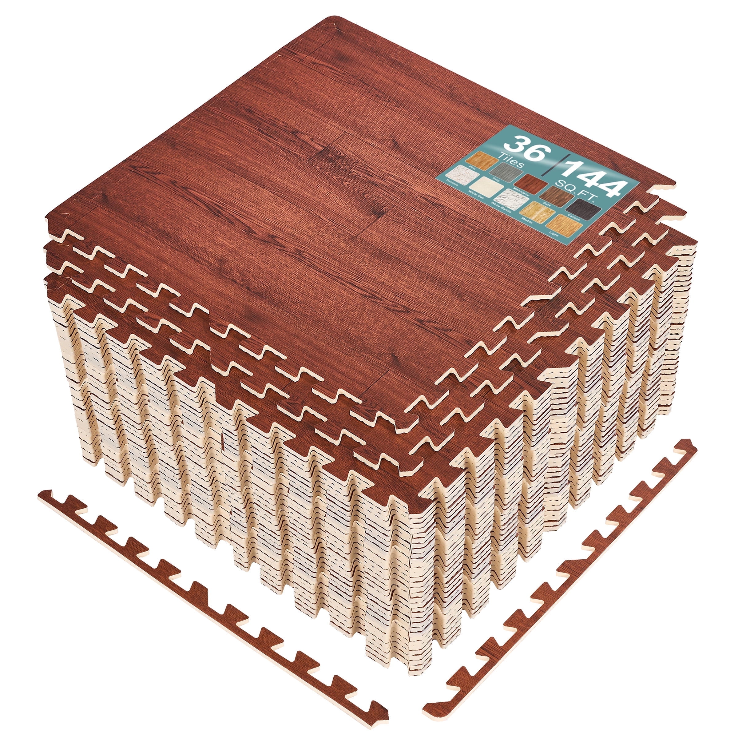 Sorbus 144 Sq. Ft. Mahogany Wood Grain Foam Interlocking Floor Tiles 3/ ...